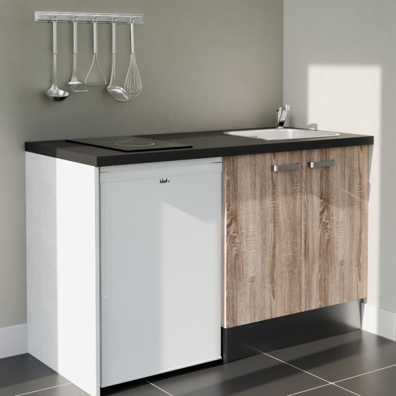 Kitchenette K17L-PT - 140 cm - plan stratifié, évier inox, - Façade ...