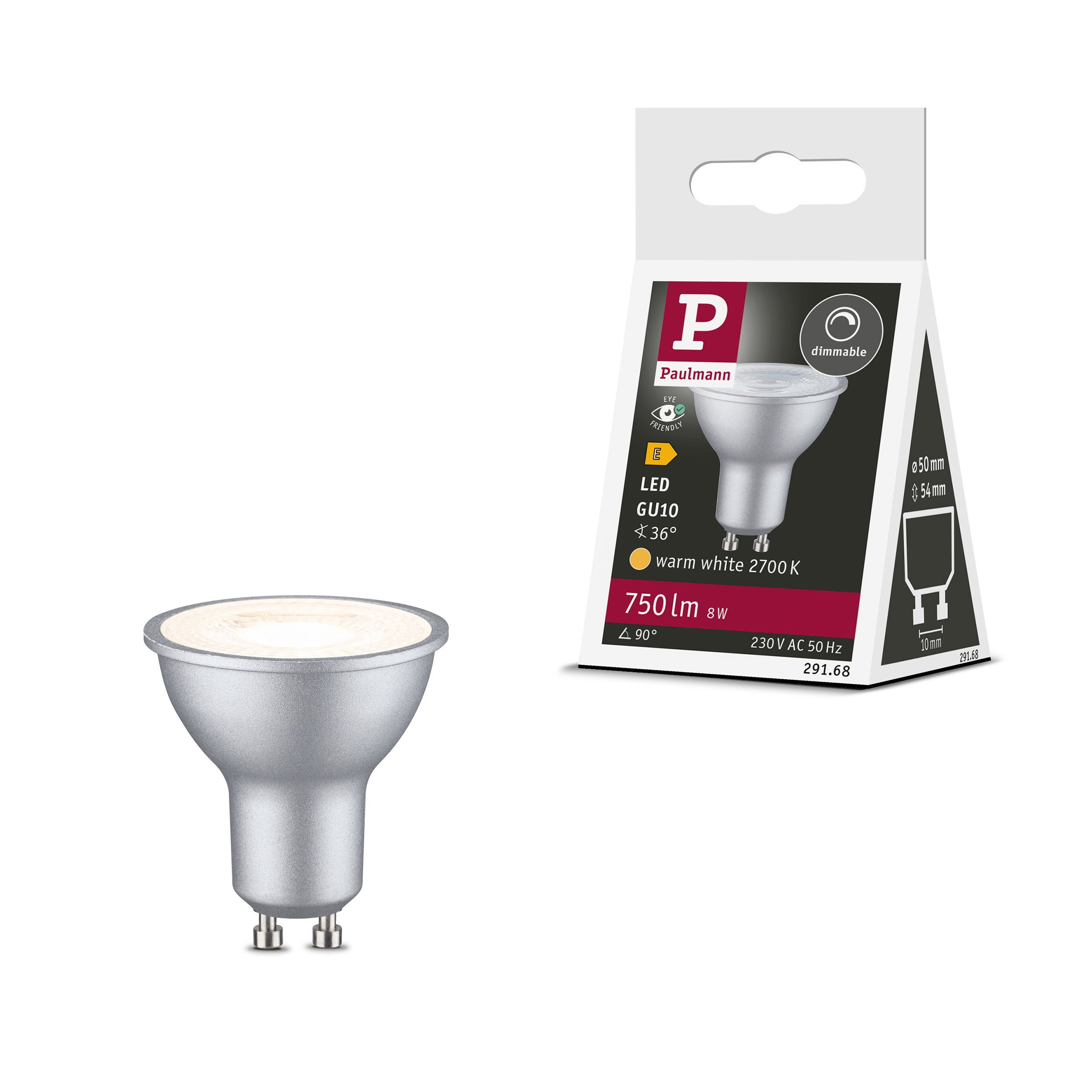 Standard 230 V Réflecteur LED GU10 750lm 8W 2700K gradable Chrome mat ...