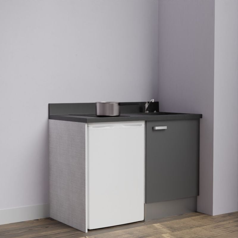 Kitchenette 120 cm modèle K08 - façades Gris - plan monobloc en quartz ...