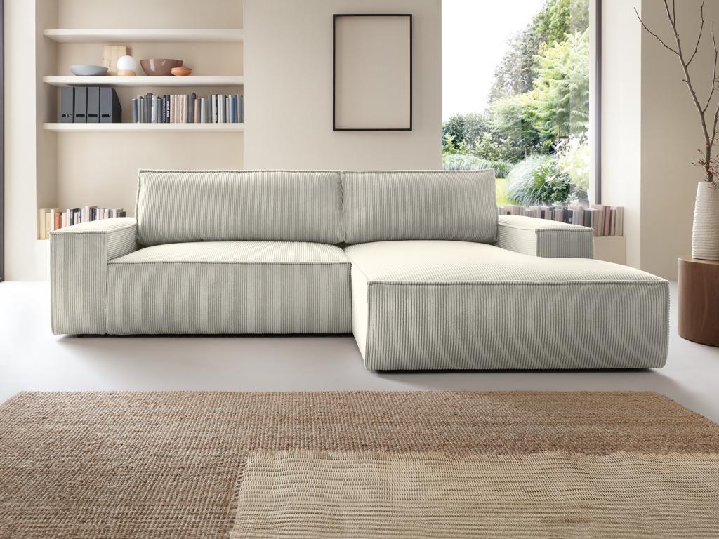 Divano letto angolare in Velluto a coste Beige - Angolo a destra ...