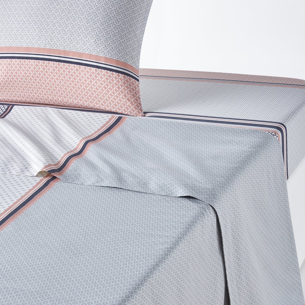 Drap plat coton, Nayma - Gris/rose poudrée - 180 x 290 cm | Leroy Merlin