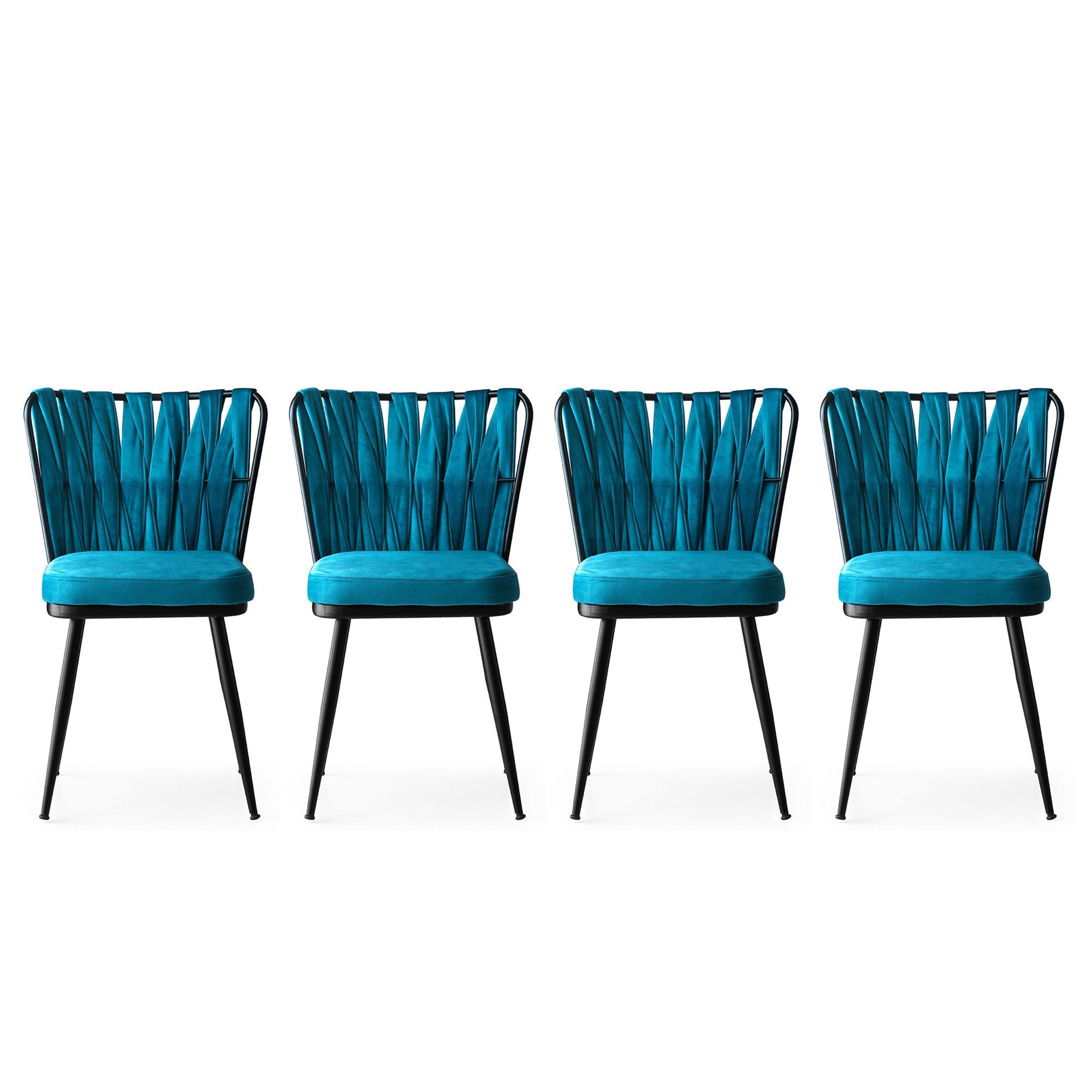 Lot de 4 chaises Scribe Métal Noir et Velours Turquoise | Leroy Merlin
