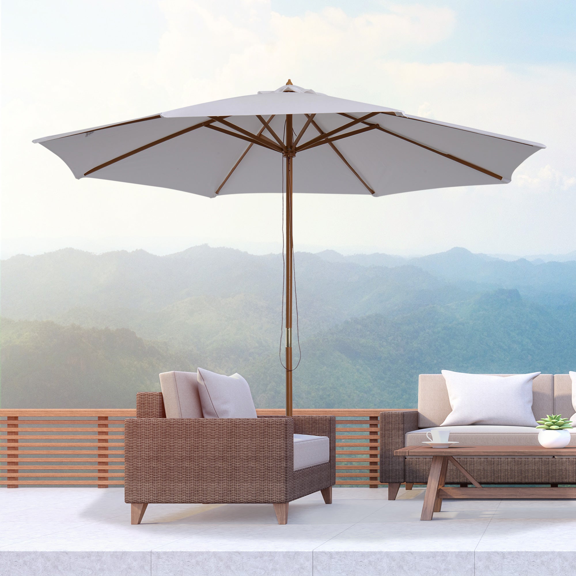 Sombrilla de madera de 300 cm, para jardín, balcón, bambú, color blanco ...