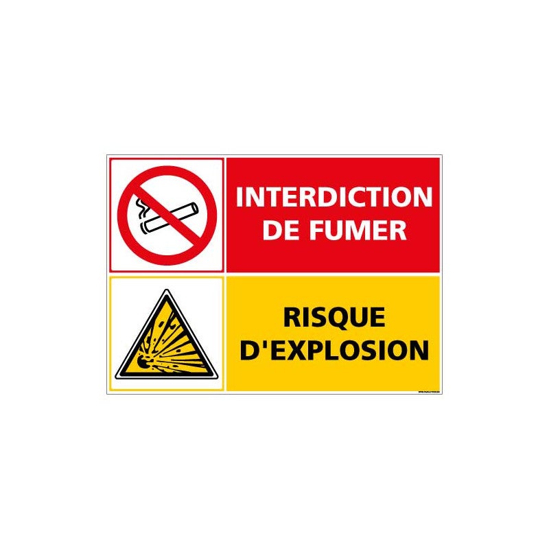 Panneau de signalisation Interdiction de fumer risque d'explosion (D0983) 300 x 420 mm Matière ...