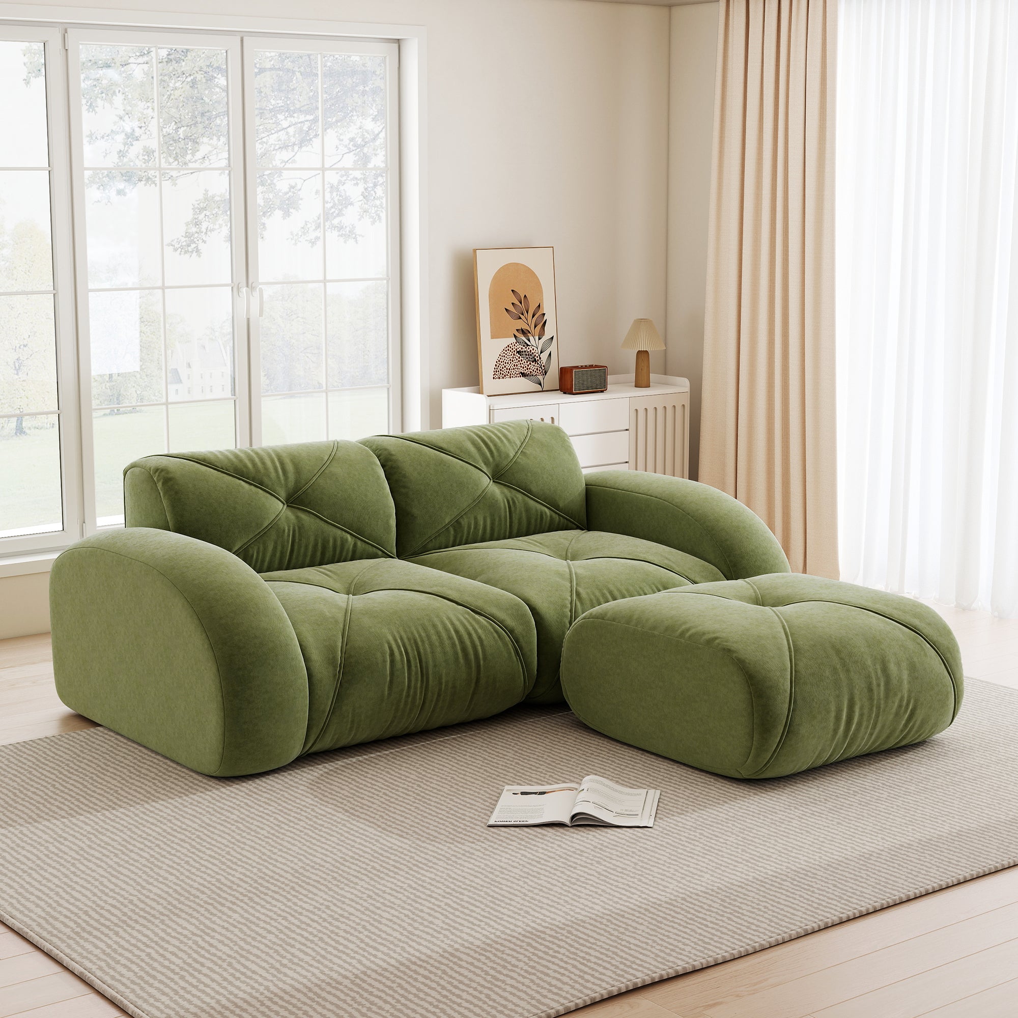 Sofá modular de tela chenilla, color verde (204x171x76 cm) | Leroy Merlin
