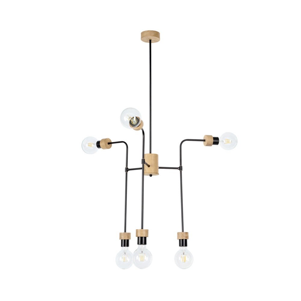 Montix Plafonnier 6xE27 Max.40W Chêne huilé/Métal Noir | Leroy Merlin