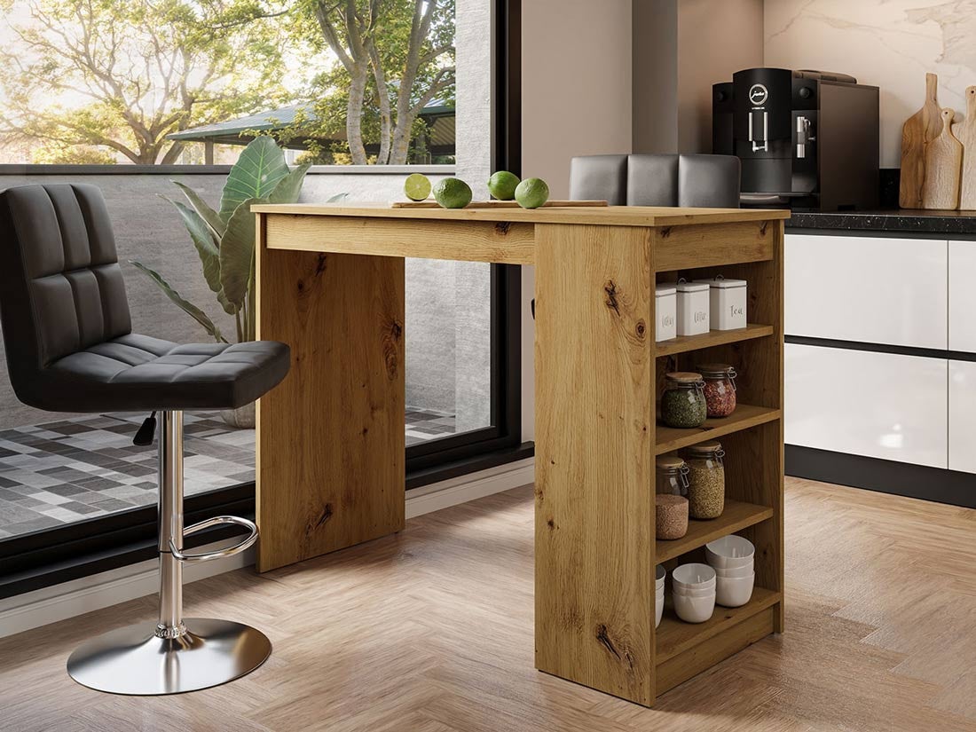 Drazic - table de bar avec rangements - effet bois - de 2 à 4 personnes ...
