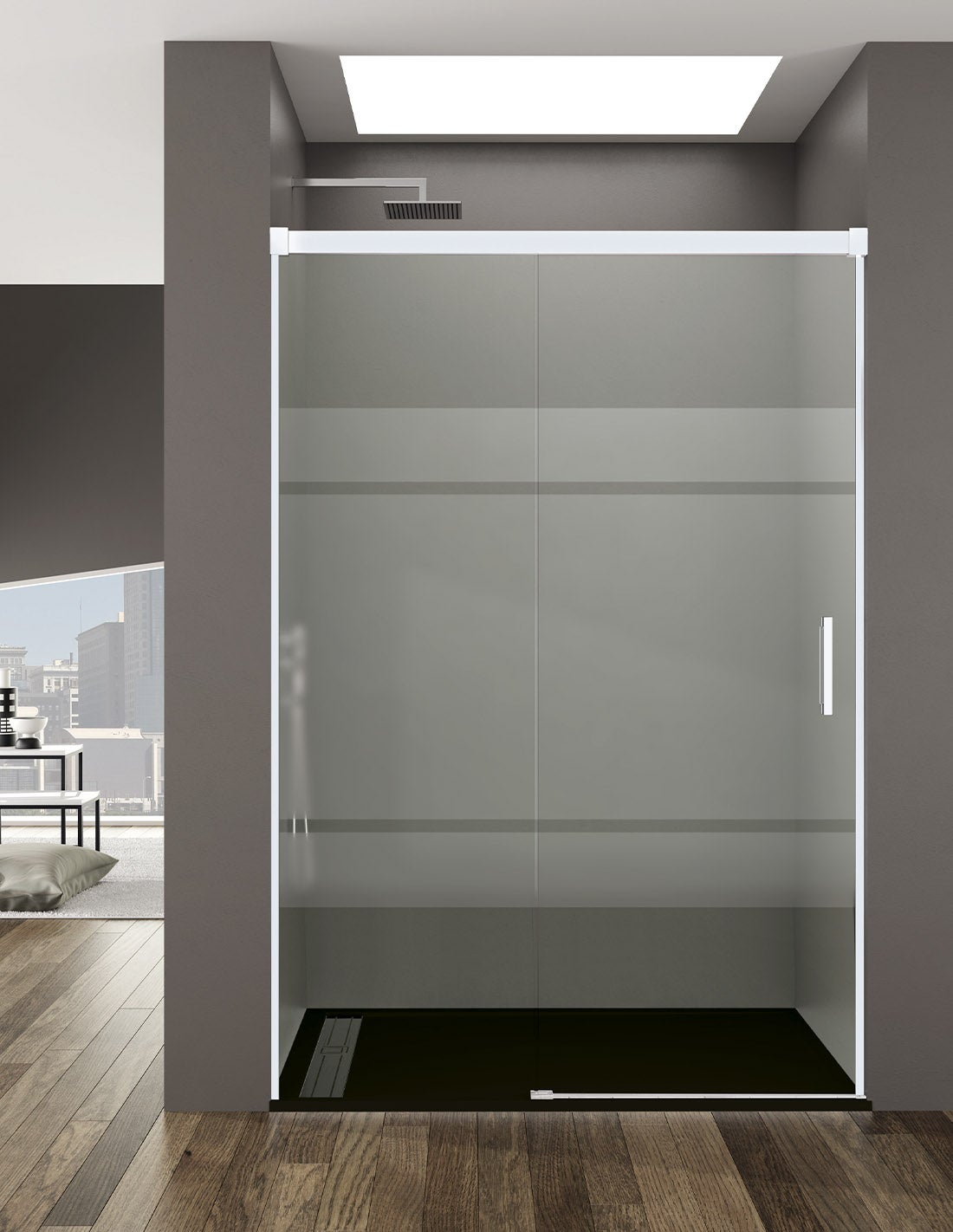 Mampara de ducha Frontal ALLSTONE BASIC 1+1, sin perfil inferior ...