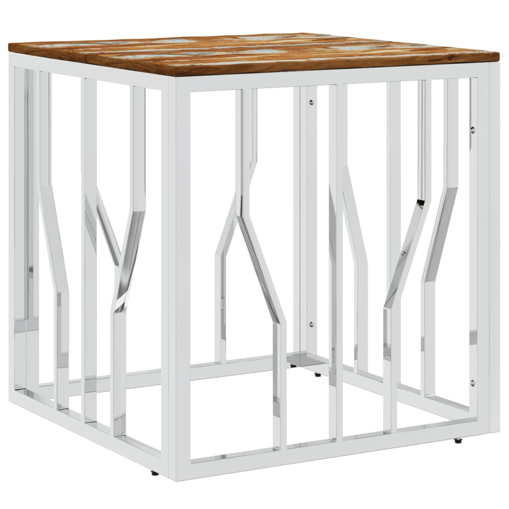 Mesa De Centro En Acero Inoxidable Y Madera Reciclada Color Plata