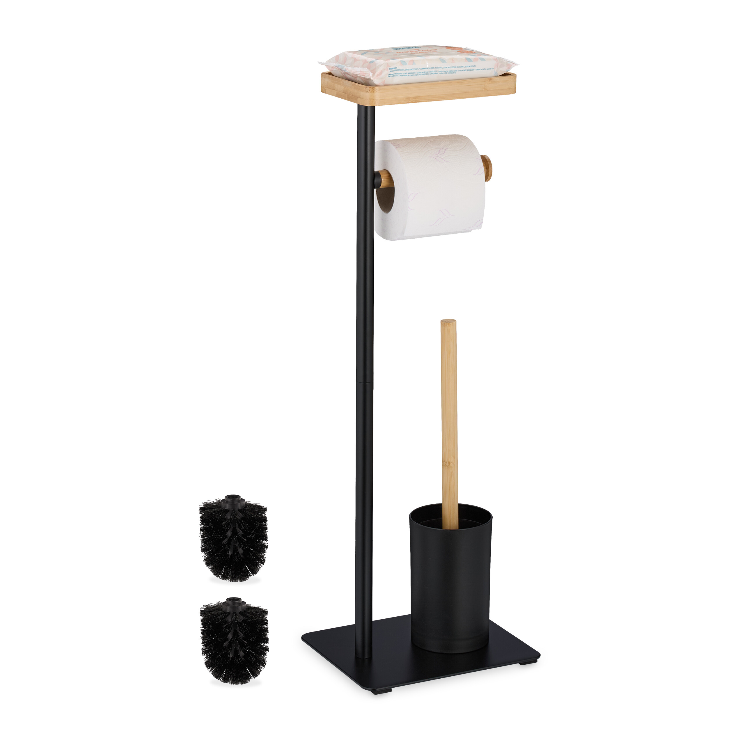 Relaxdays Serviteur WC, bambou, fer, support non fixe, brosse et porte ... Relaxdays Serviteur WC, bambou, fer, support non fixe, brosse et porte ...