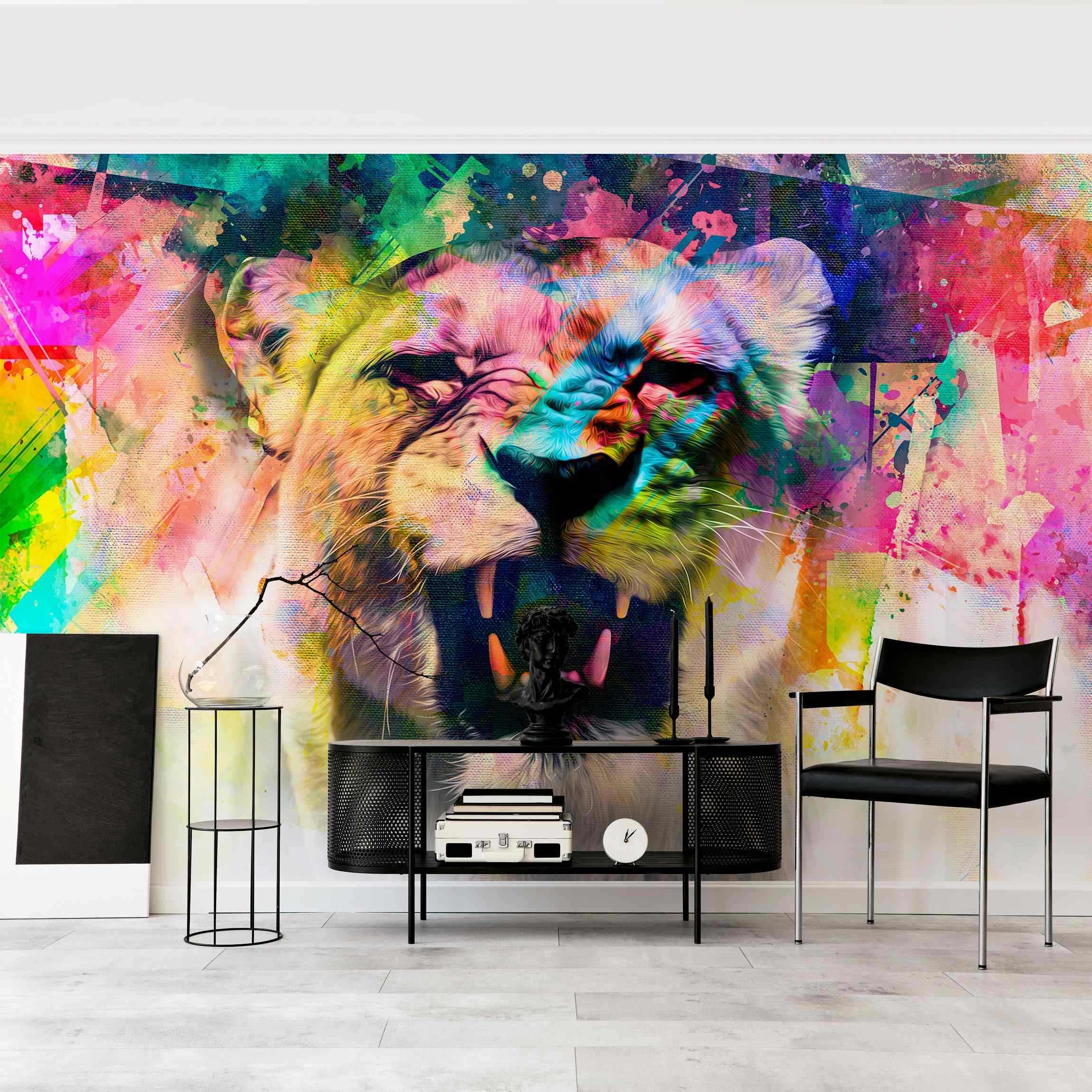Papel pintado fotomural león abstracto arte neón arte street art urbano ...