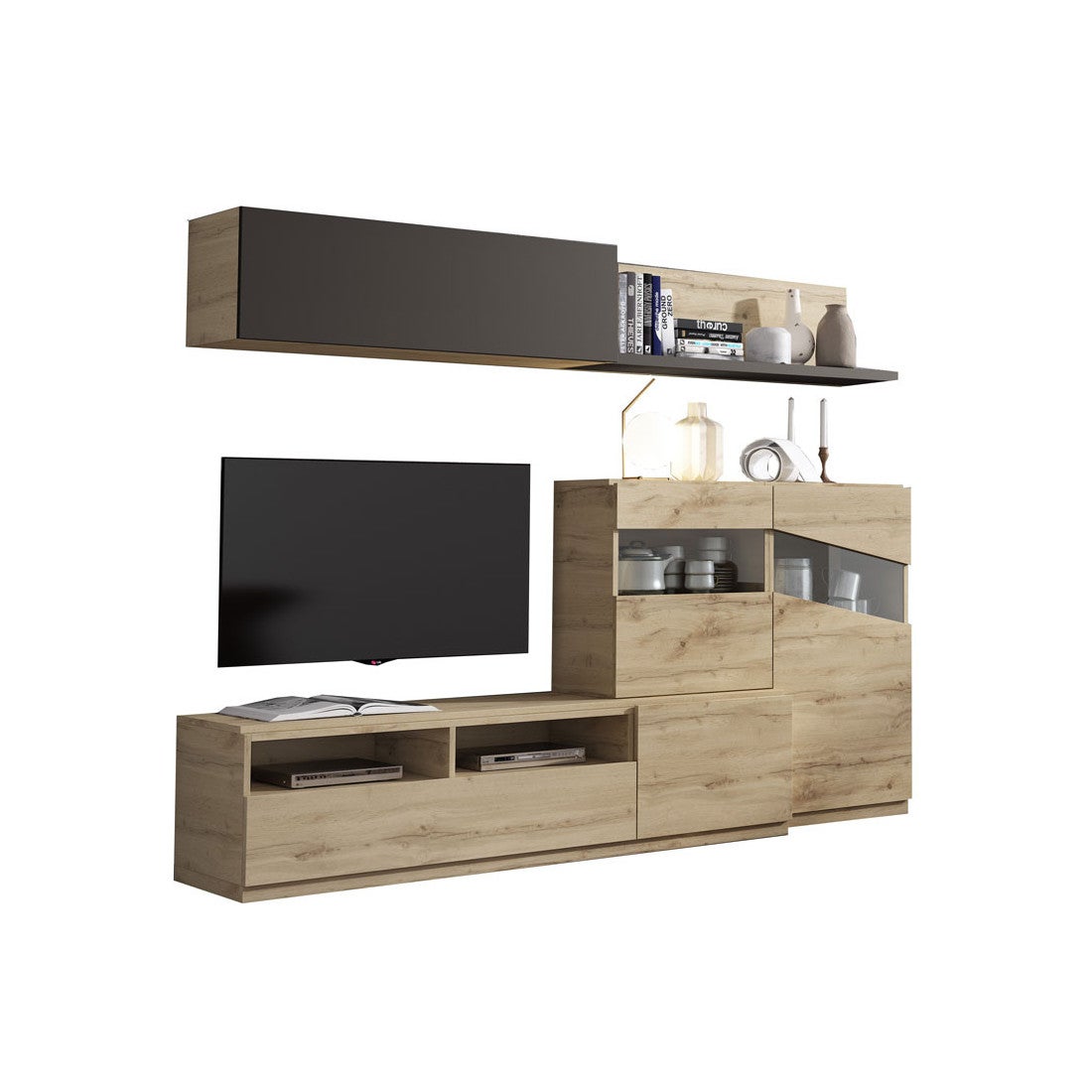 Composition TV Chêne blond/Laque marron foncé - CAMELIA | Leroy Merlin