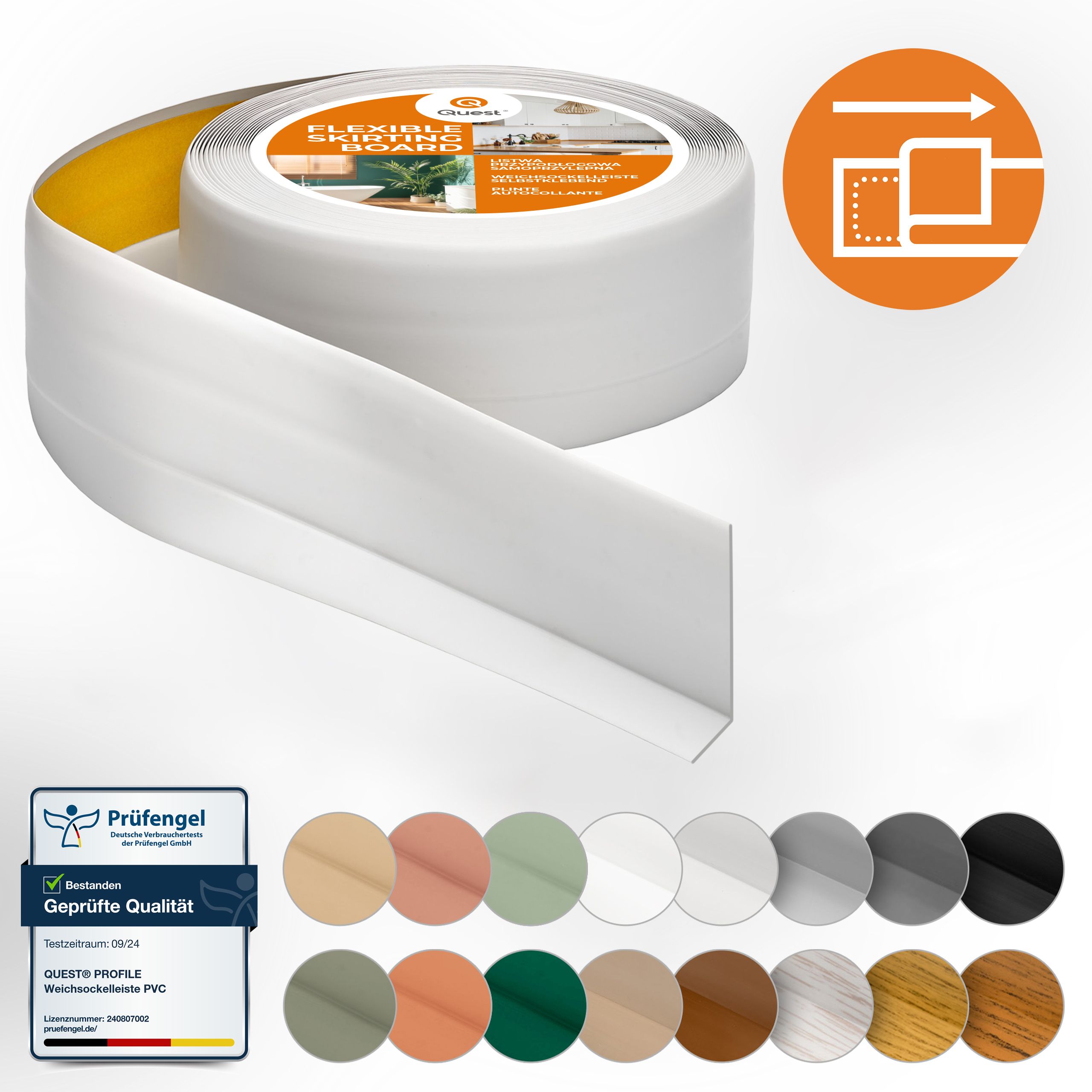 QUEST Rodapié PVC , autoadhesivo, rodapiés blando, zócalo blando, gris ...