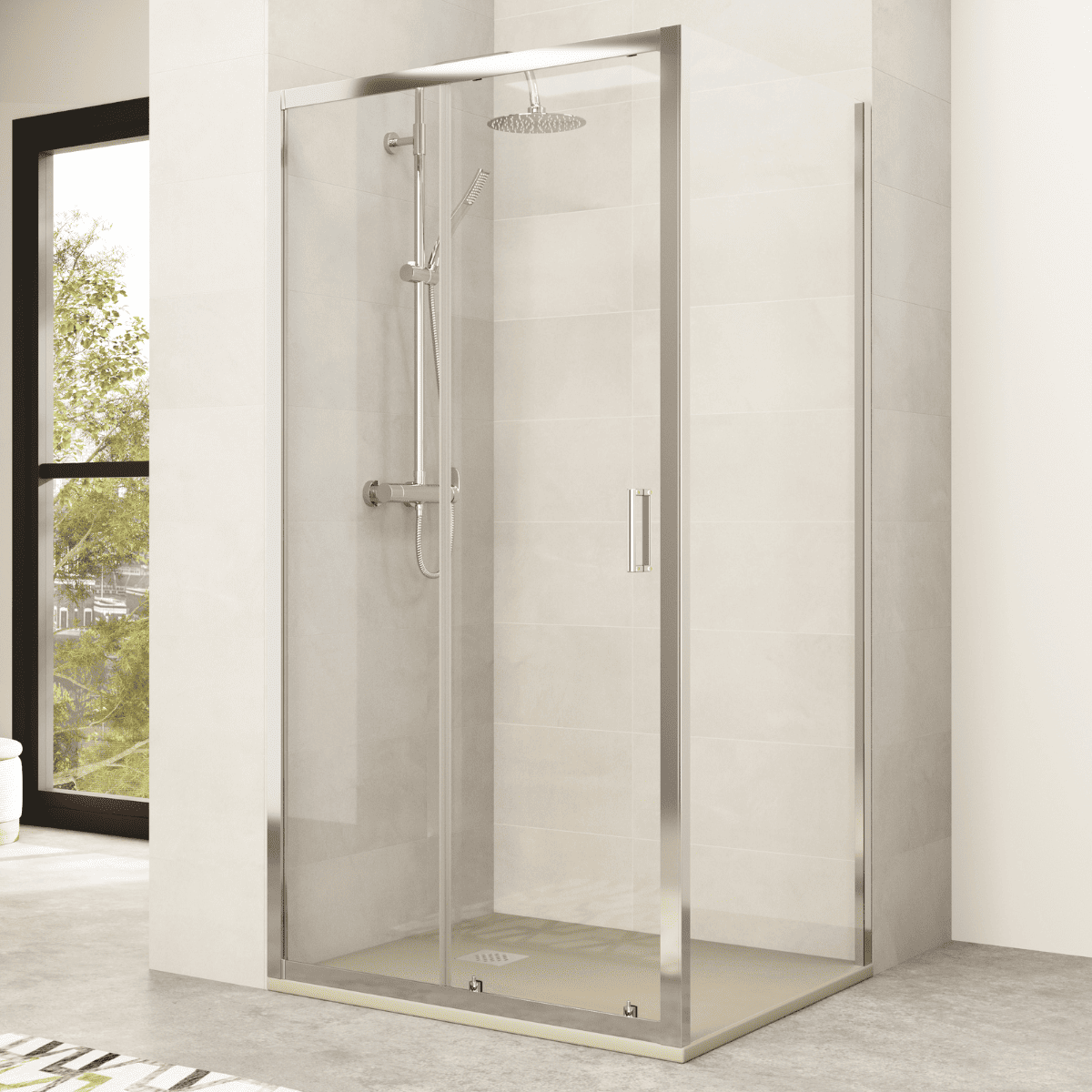 Paroi douche coulissante rectangulaire 1 porte 2 éléments fixes | Faça ...
