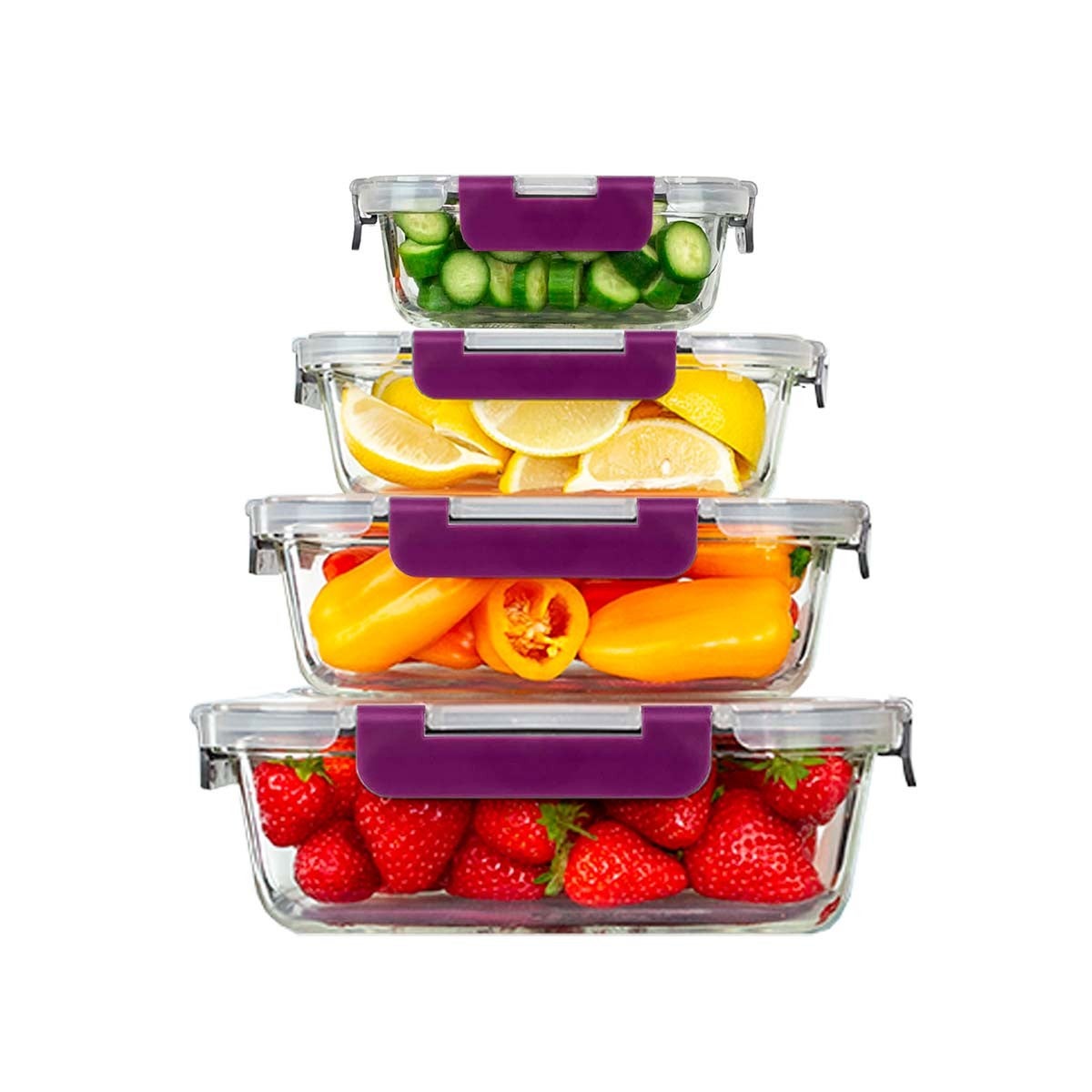 Recipientes de Cristal para Alimentos - 8 Piezas (4 recipientes y 4 ...