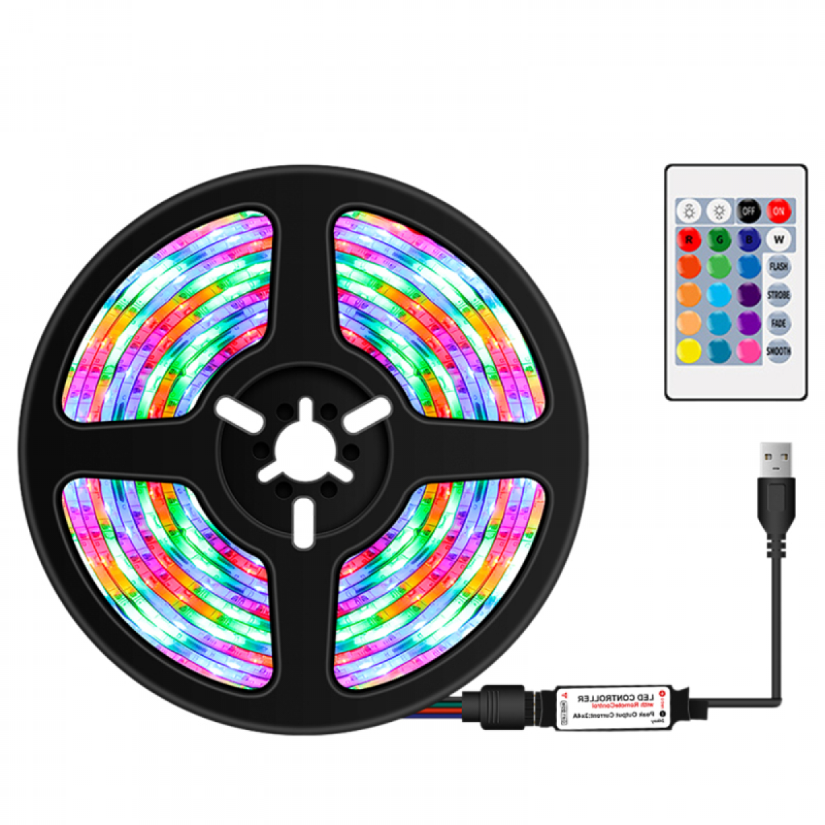 Bande LED RGB USB Réglable, Télécommande IR, 16 Couleurs & 4 Modes, 2m ...