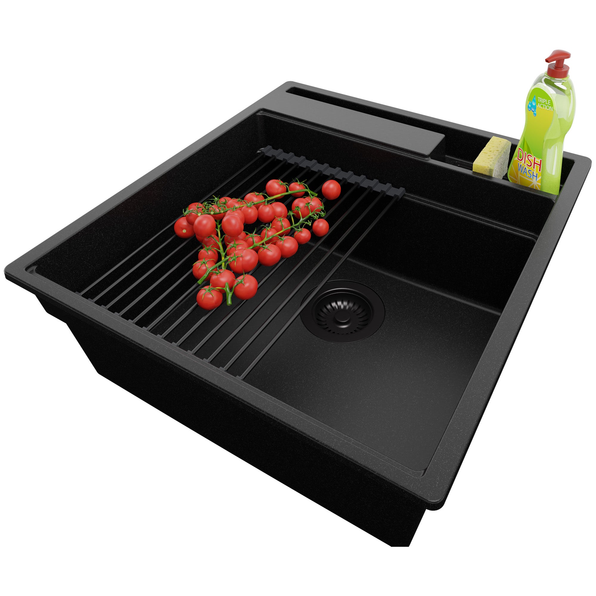 Fregadero CocinaTodo Negro 48x53cm, Fregadero Granito 1 Seno + Sifón ...