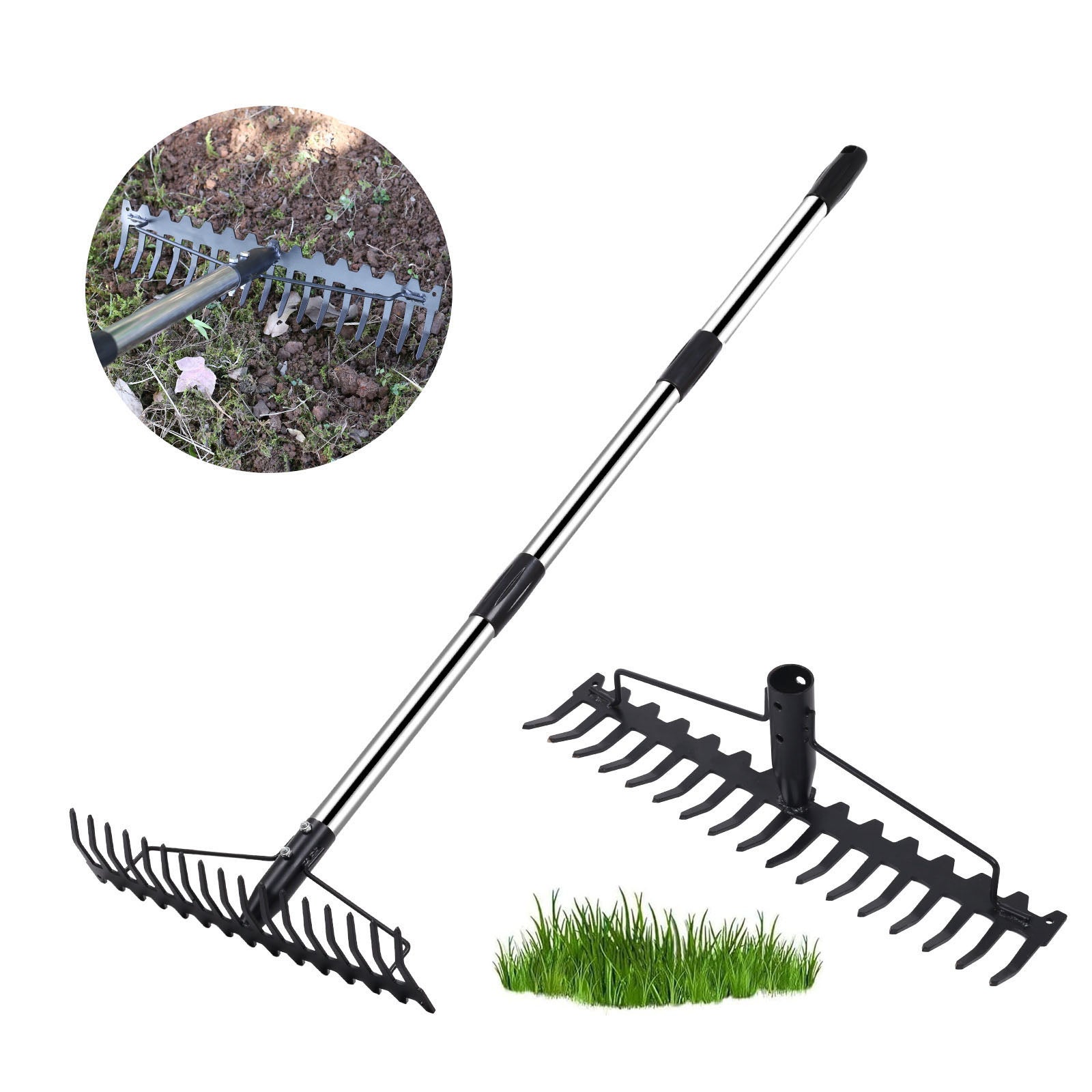 Rastrillo de jardín resistente, herramienta de rastrillo con cabezal de ...