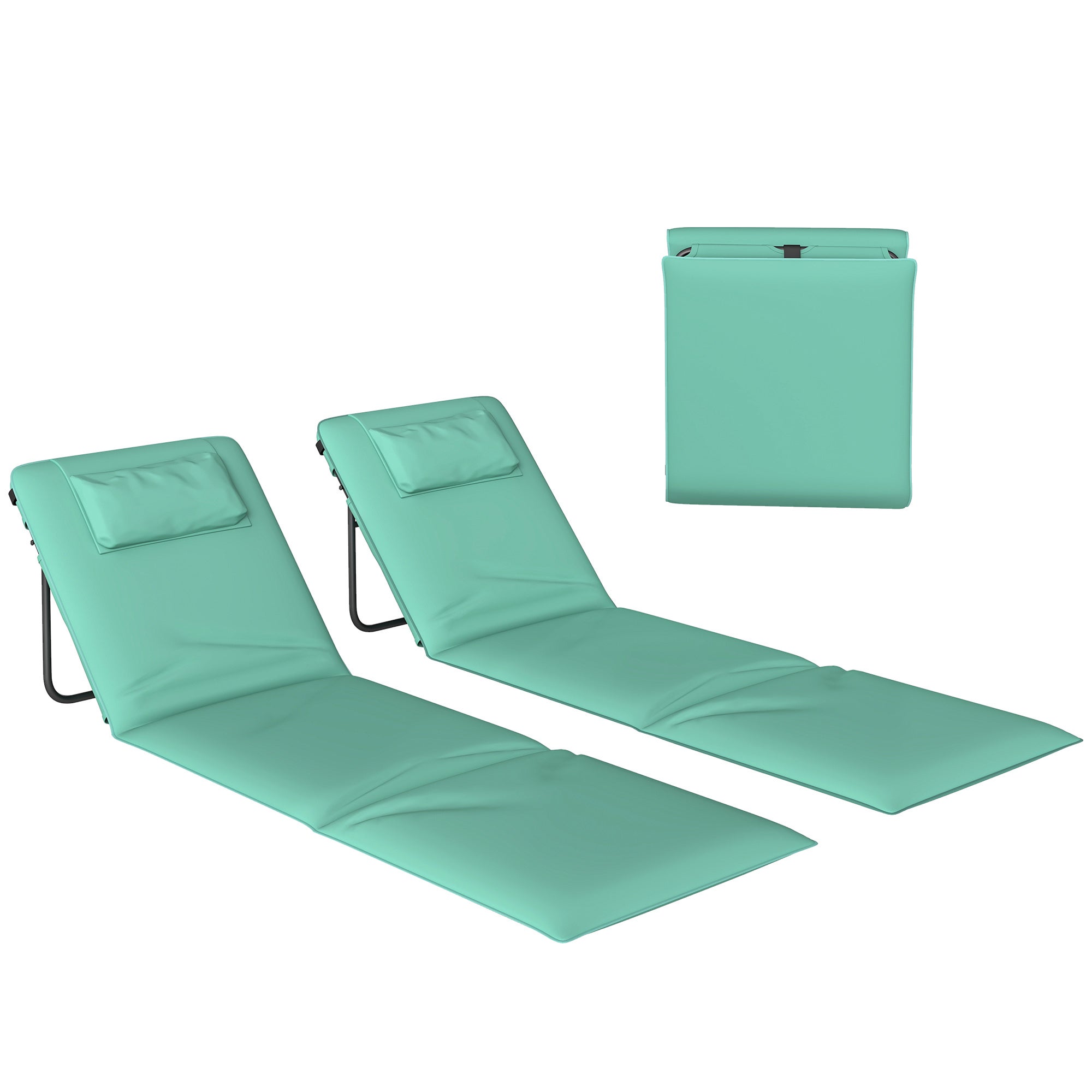 Lot 2 tapis plage pliants 146x50x2cm avec appuie-tête rembourré et ...