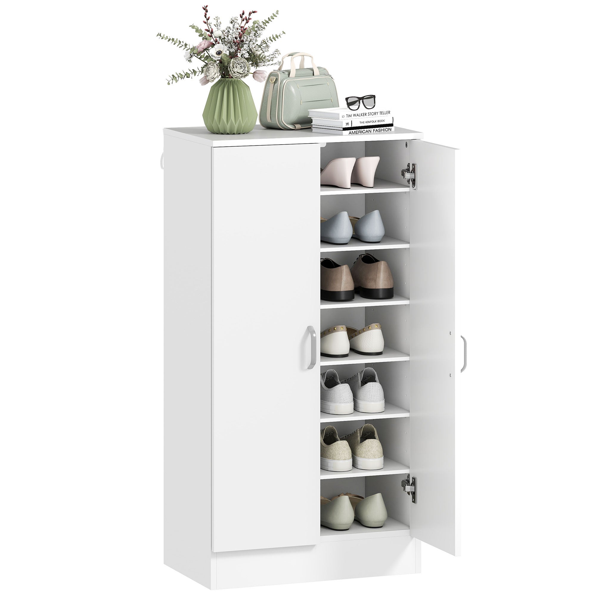 Meuble à chaussures en bois blanc avec 6 étagères réglables, 55 x 35 x ...