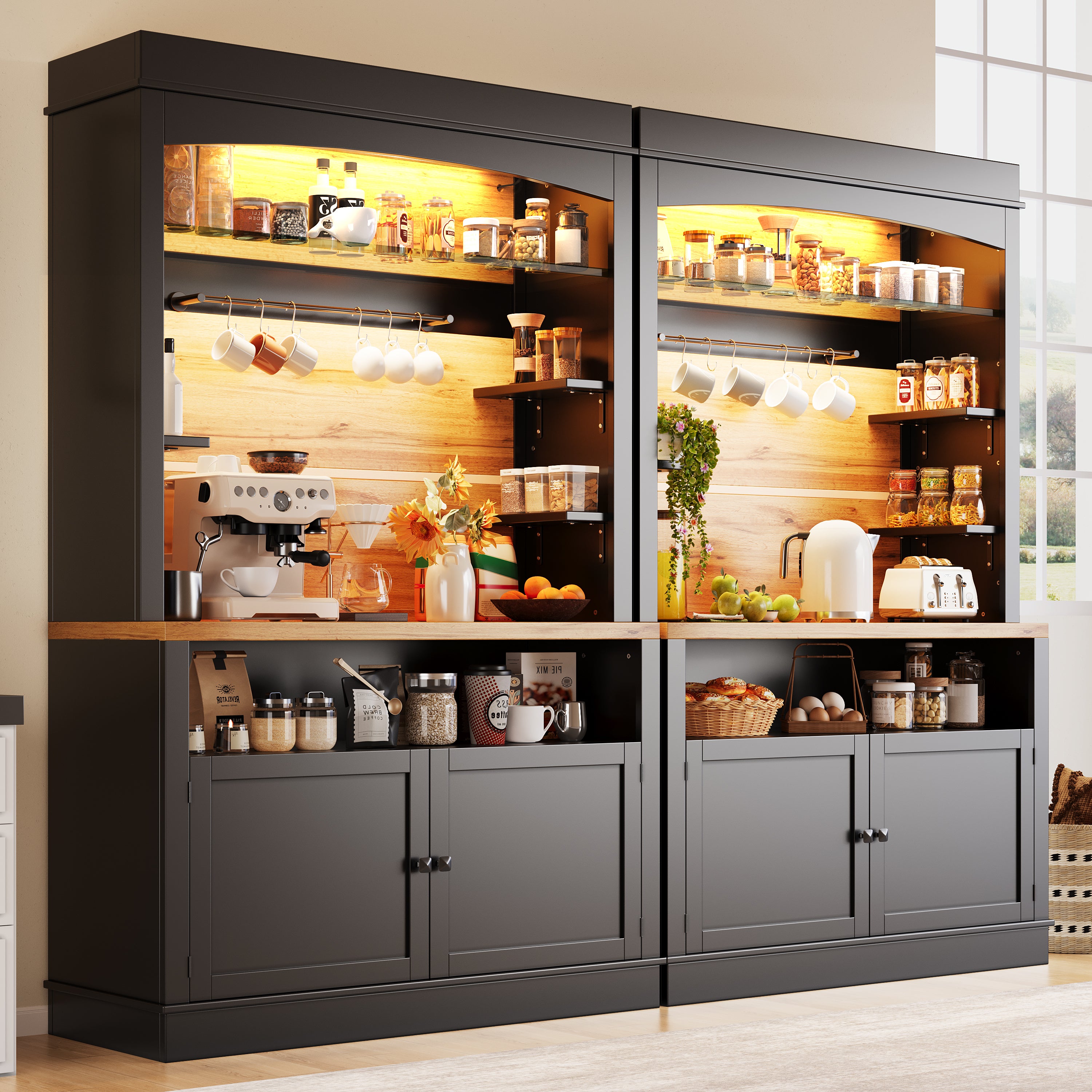 Ensemble 2 buffets de cuisine avec 4 portes et étagères de rangement ...