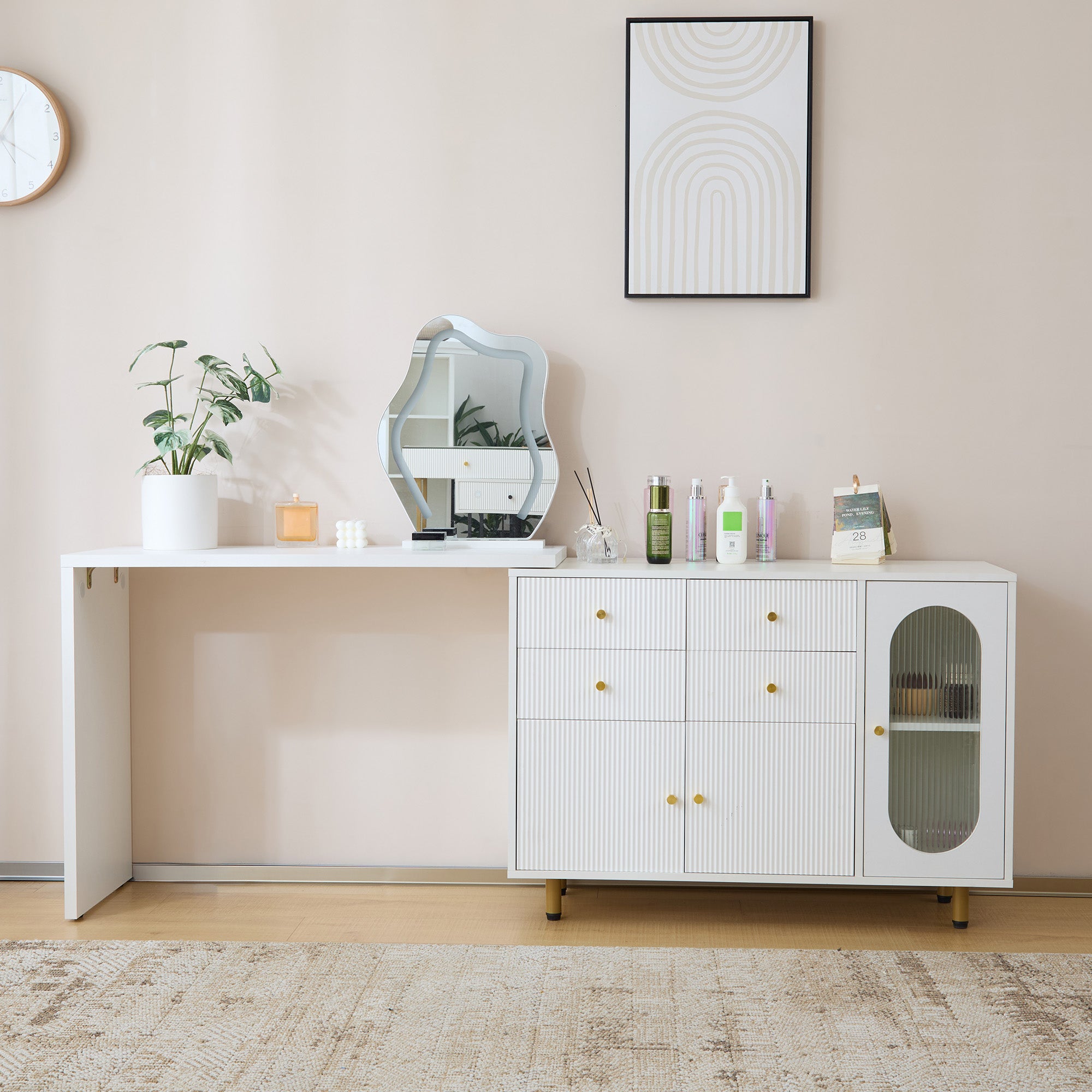 Ensemble coiffeuse blanc avec éclairage LED, plateau extensible ...