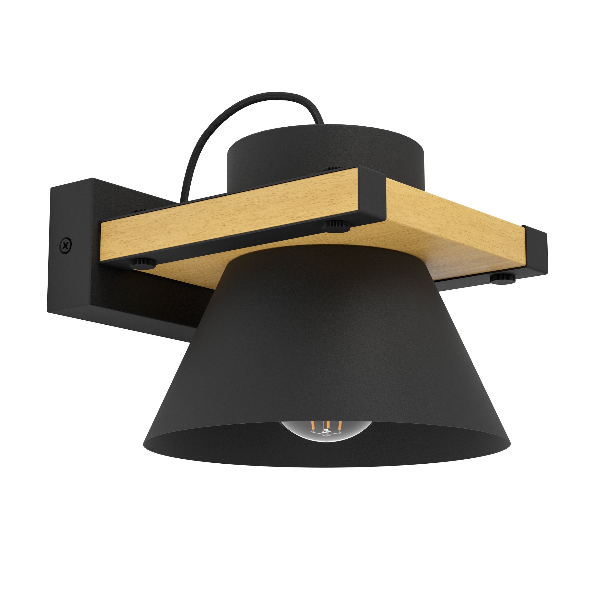 Applique EGLO Applique MACCLES E27 1X15W en acier et bois noir et ...