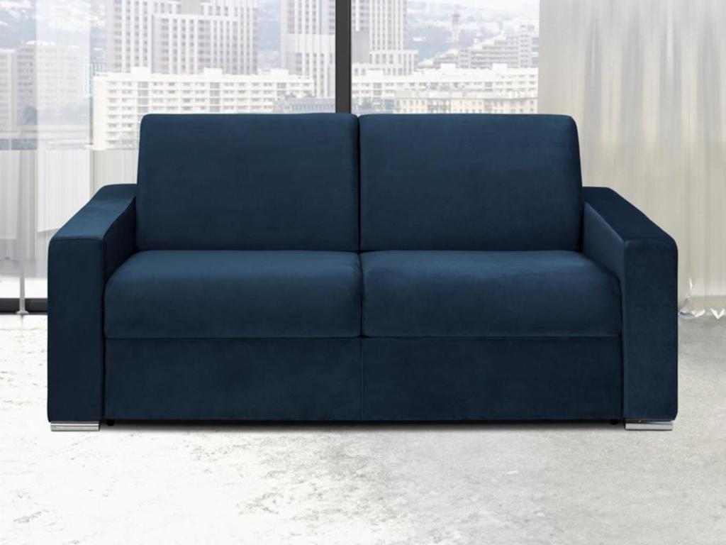 Sofá-cama de 3 plazas con apertura exprés de terciopelo CALITO - Azul ...