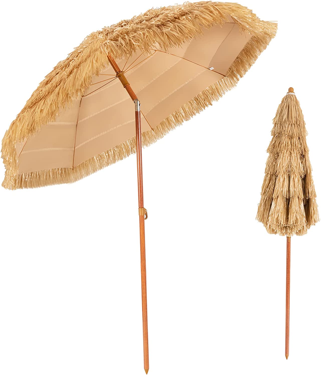 Parasol de Plage Ø175CM Inclinable en Paille de PP Hauteur 206CM ...