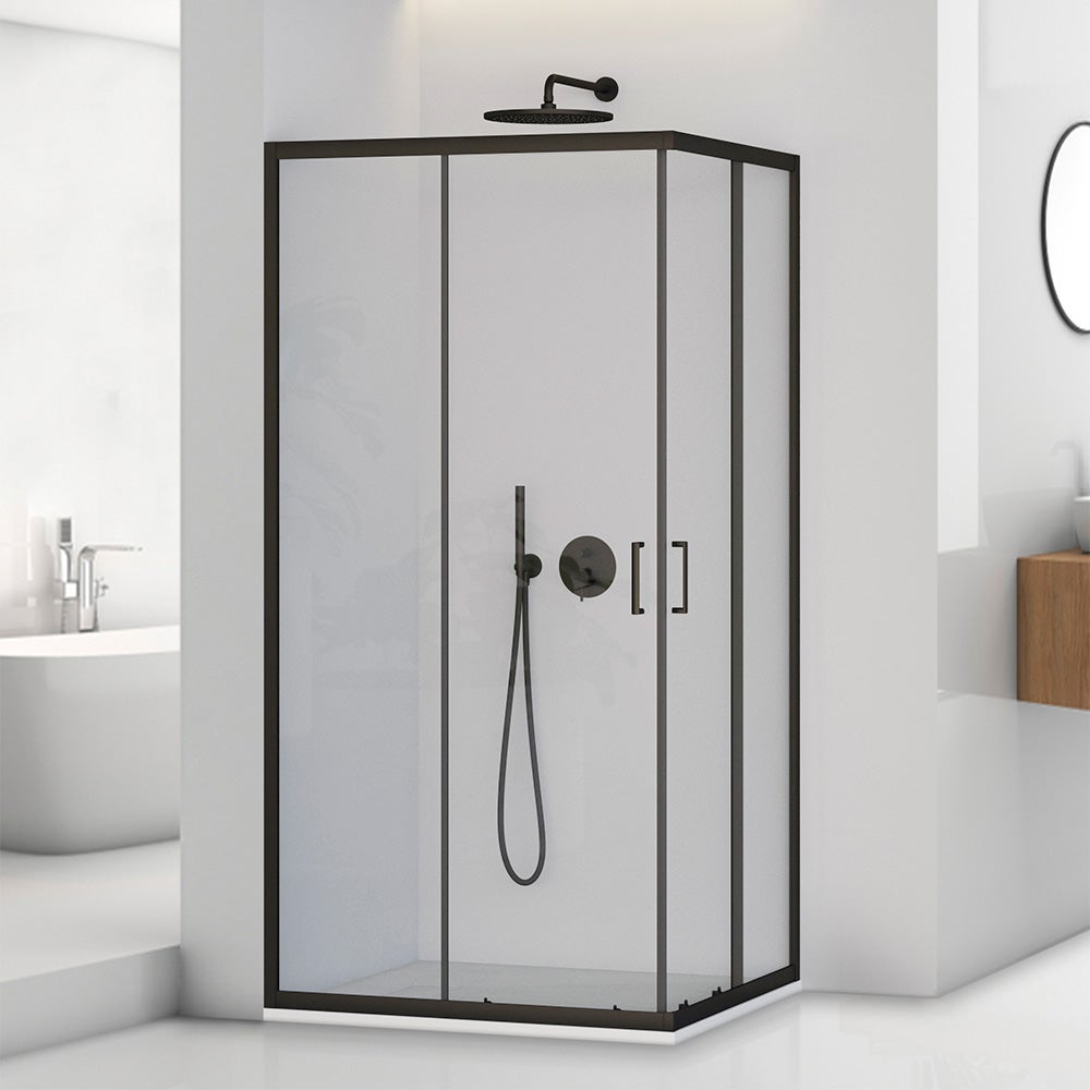 Cabine de douche d'angle 80x100 cm noir mat avec double glissière Tay ...