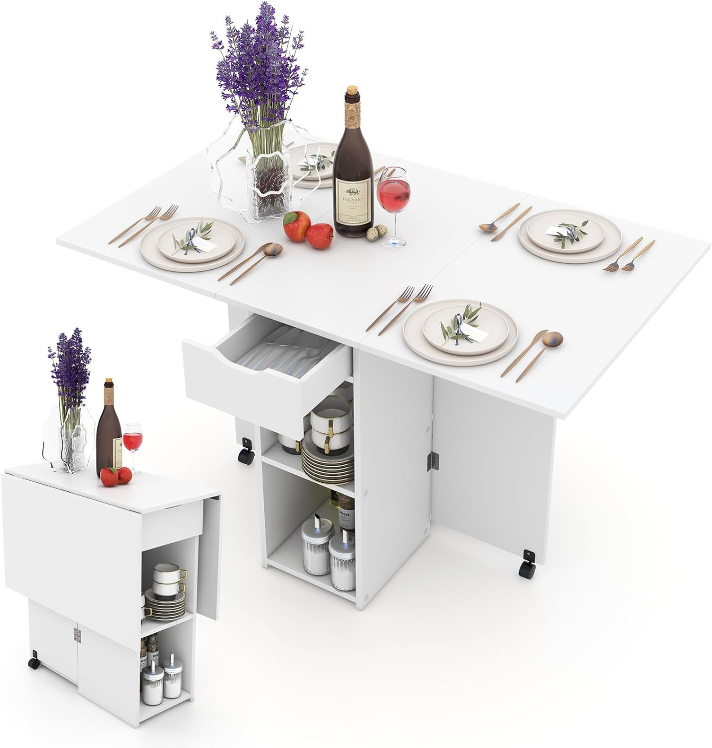 COSTWAY Table Pliante Cuisine, Table Pliante Interieure avec 1 Tiroir ...