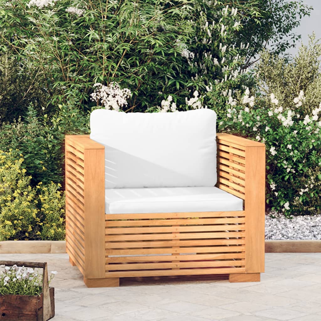 Fauteuil de avec coussins crème Bois de teck massif | Leroy Merlin