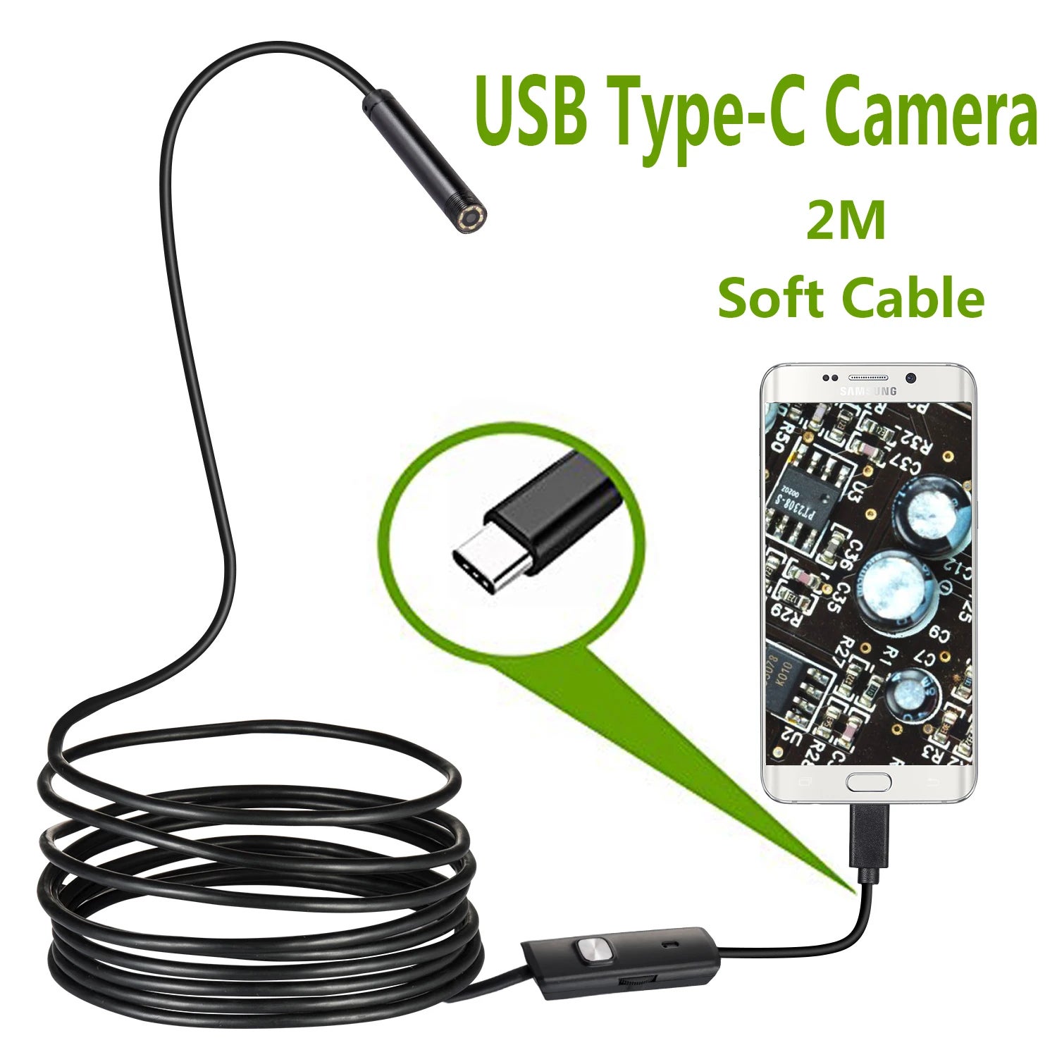 Caméra Endoscope USB Type-C 7.0mm Android PC 2m Flexible Inspection ...