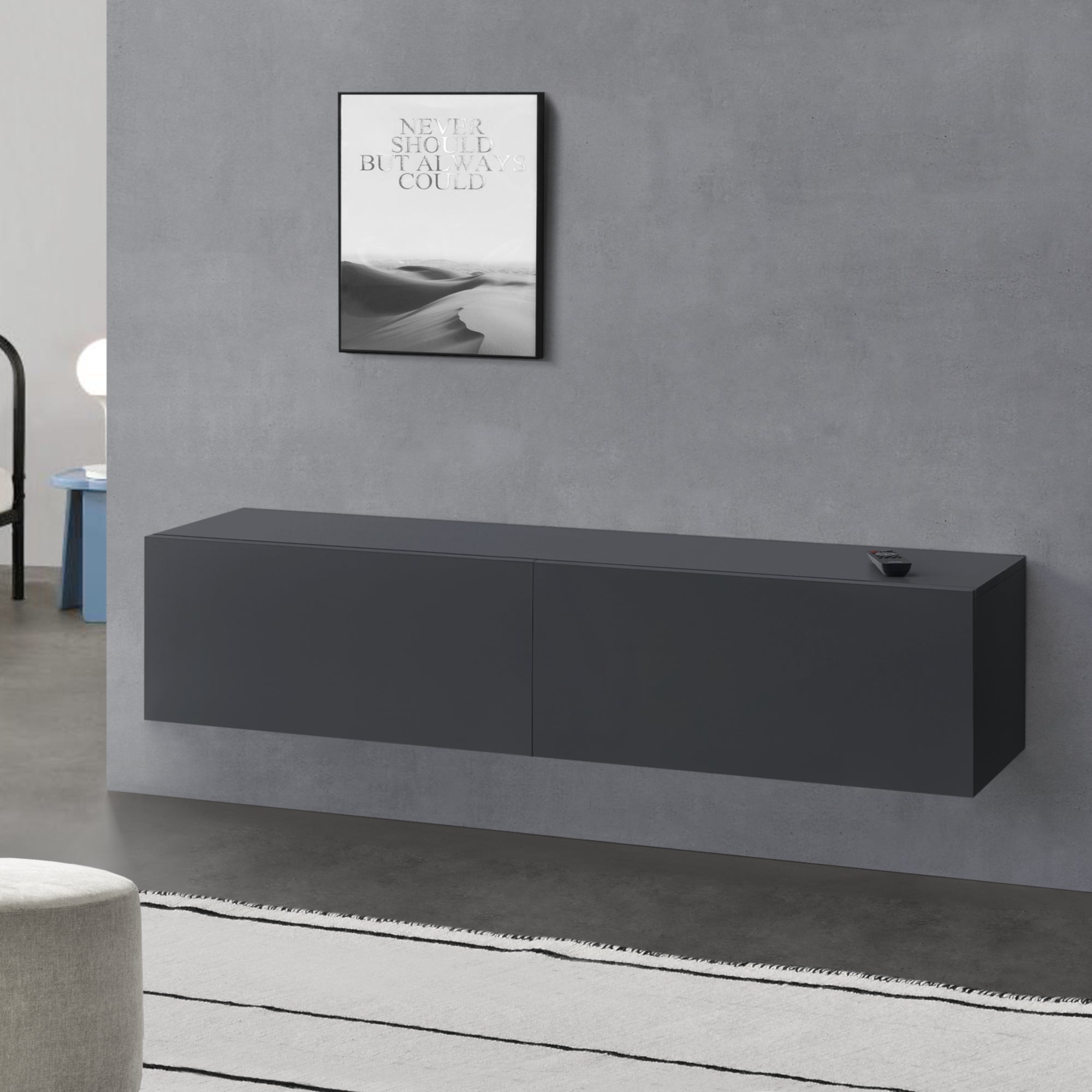 Meuble TV Mural Evaton 140 x 33 x 30 cm Gris Foncé Mat [en.casa] | Leroy Merlin