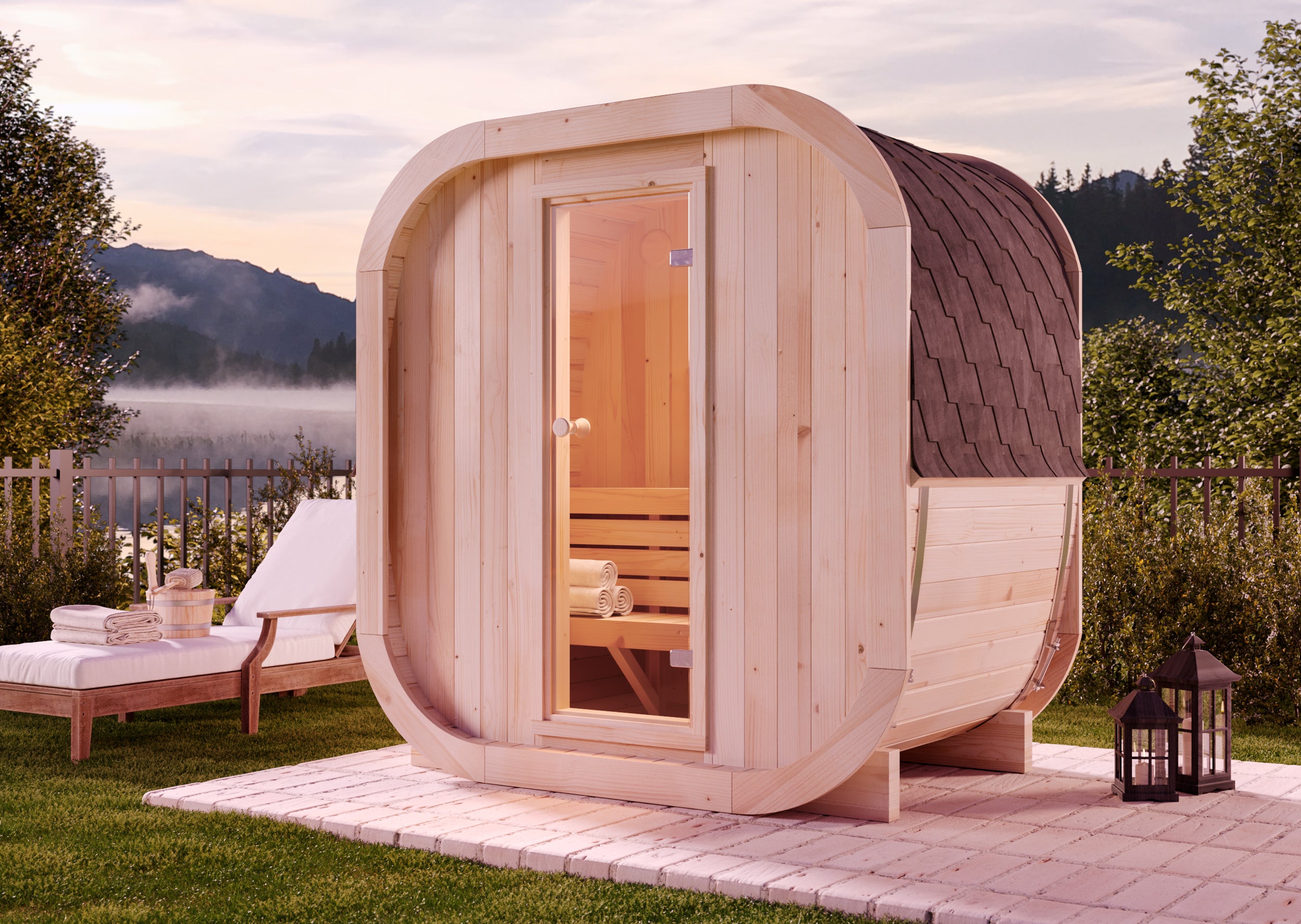 Sauna tonneau ScandiCube Mini XXS FinnTherm, 2.1x1.3m dim. ext. (cas ...