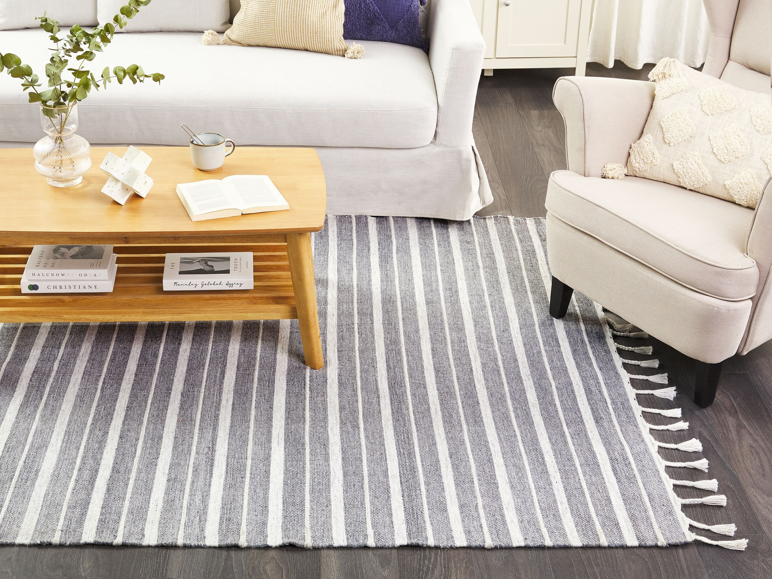 Beliani Alfombra gris claro/blanco 160 x 230 cm BADEMLI | Leroy Merlin