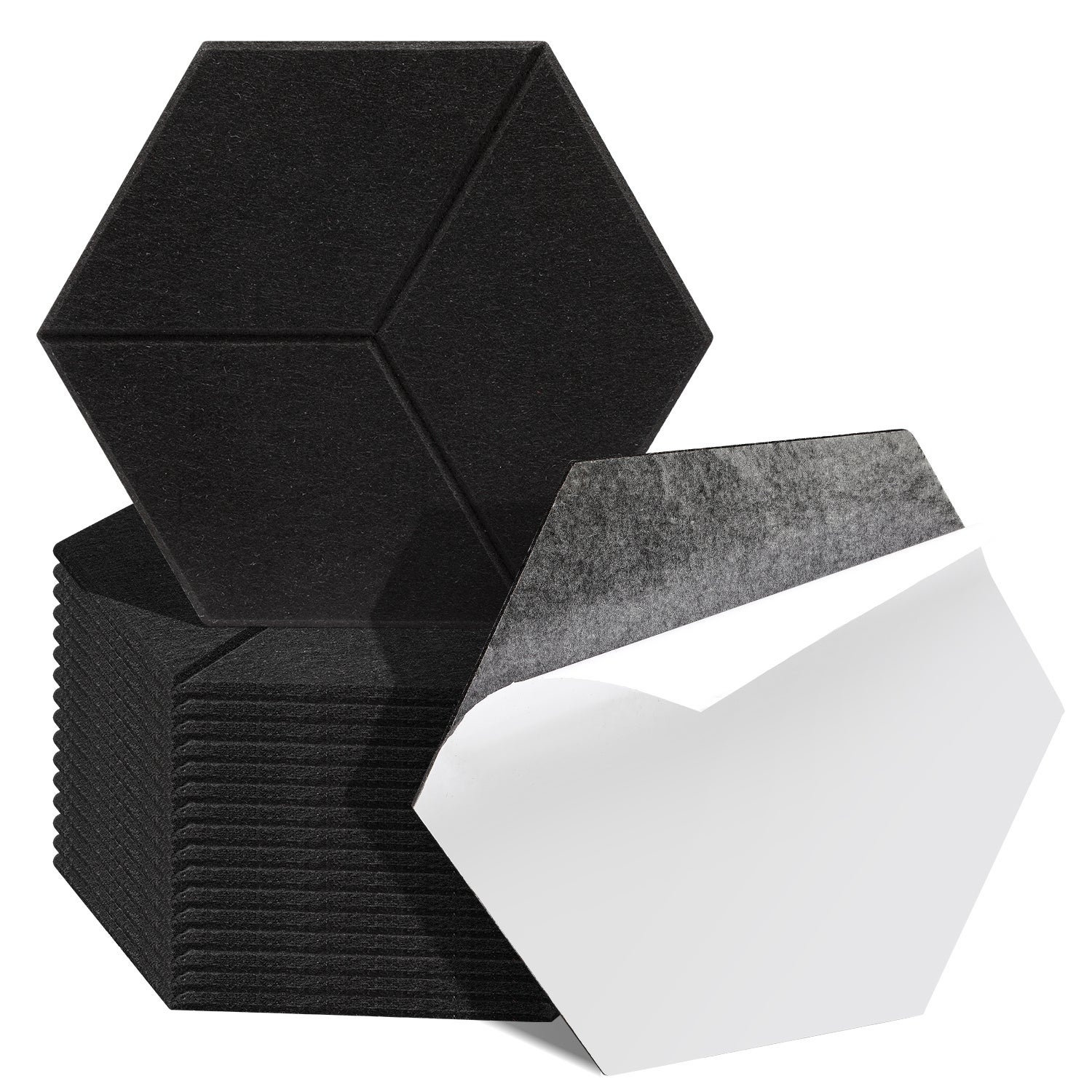 18 dalles acoustiques murales noires en feutre polyester, hexagone ...