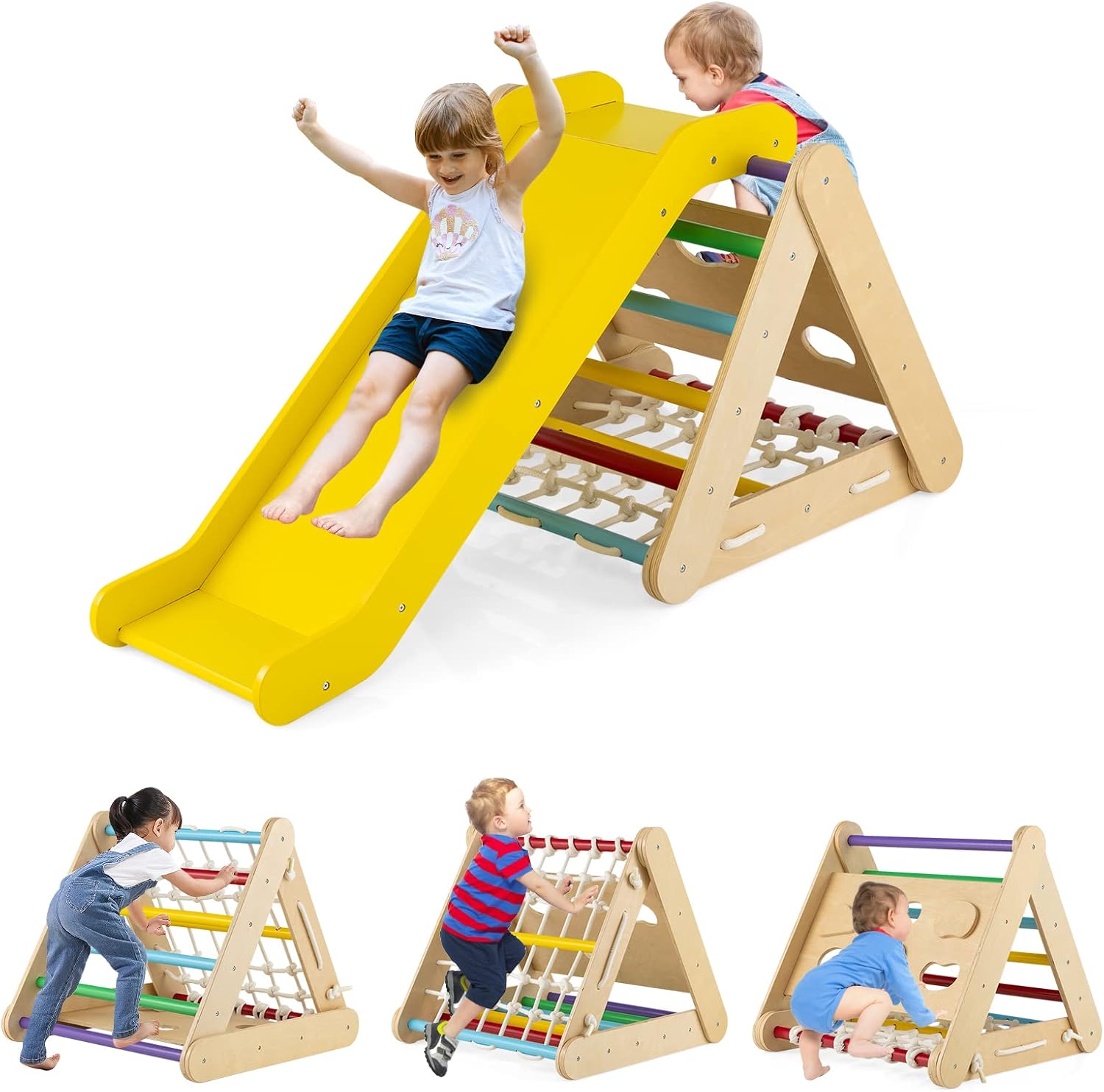 Triangle d’Escalade Montessori Enfants avec Filet à Grimper,Pierres ...