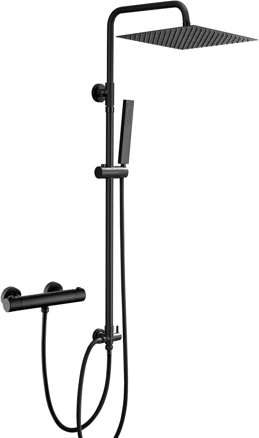 Görbach Colonne de Douche Thermostatique Noir Système à Pluie Réglable ...