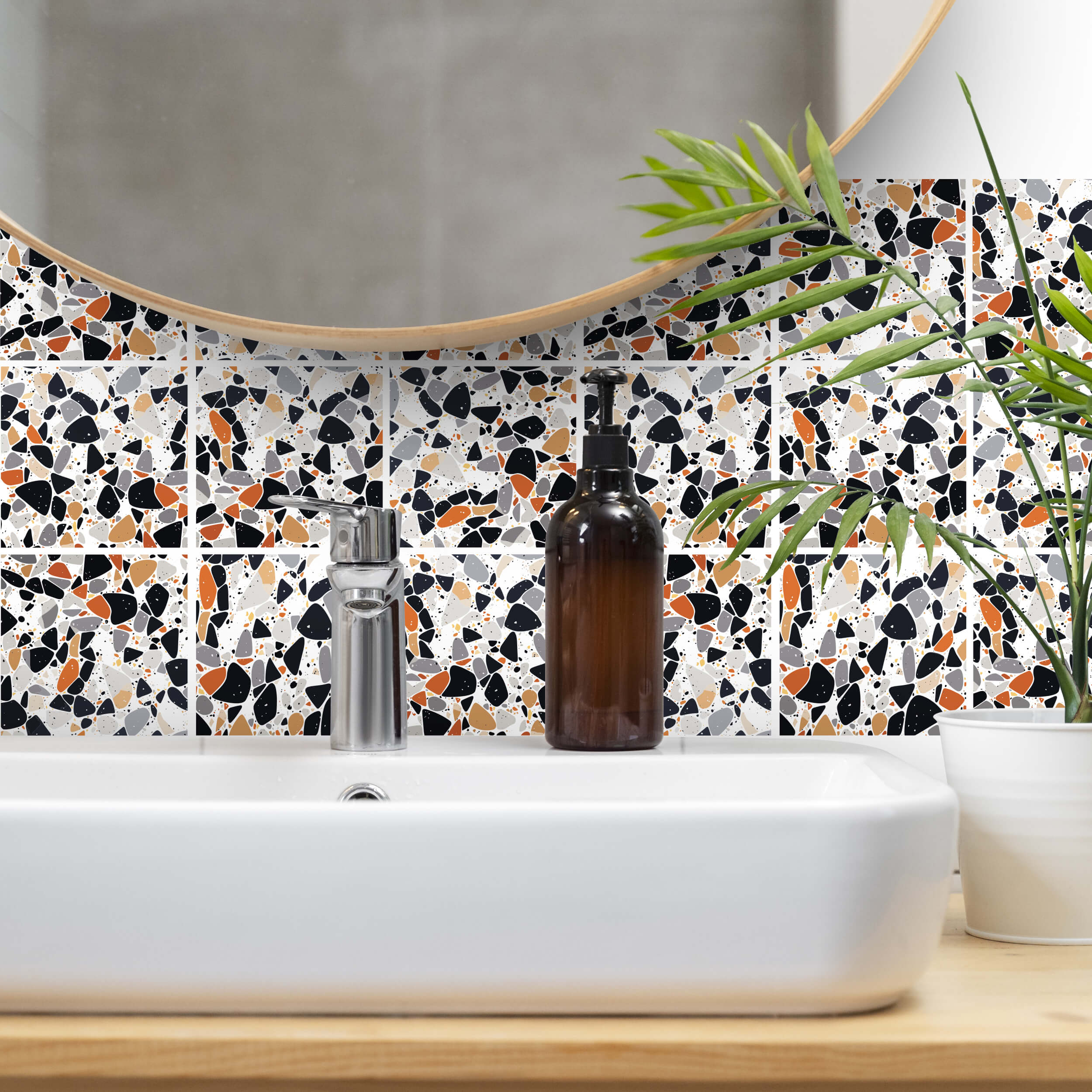 Stickers carrelage carreaux de ciment terrazzo 10x10cm - Kit de 12 ...