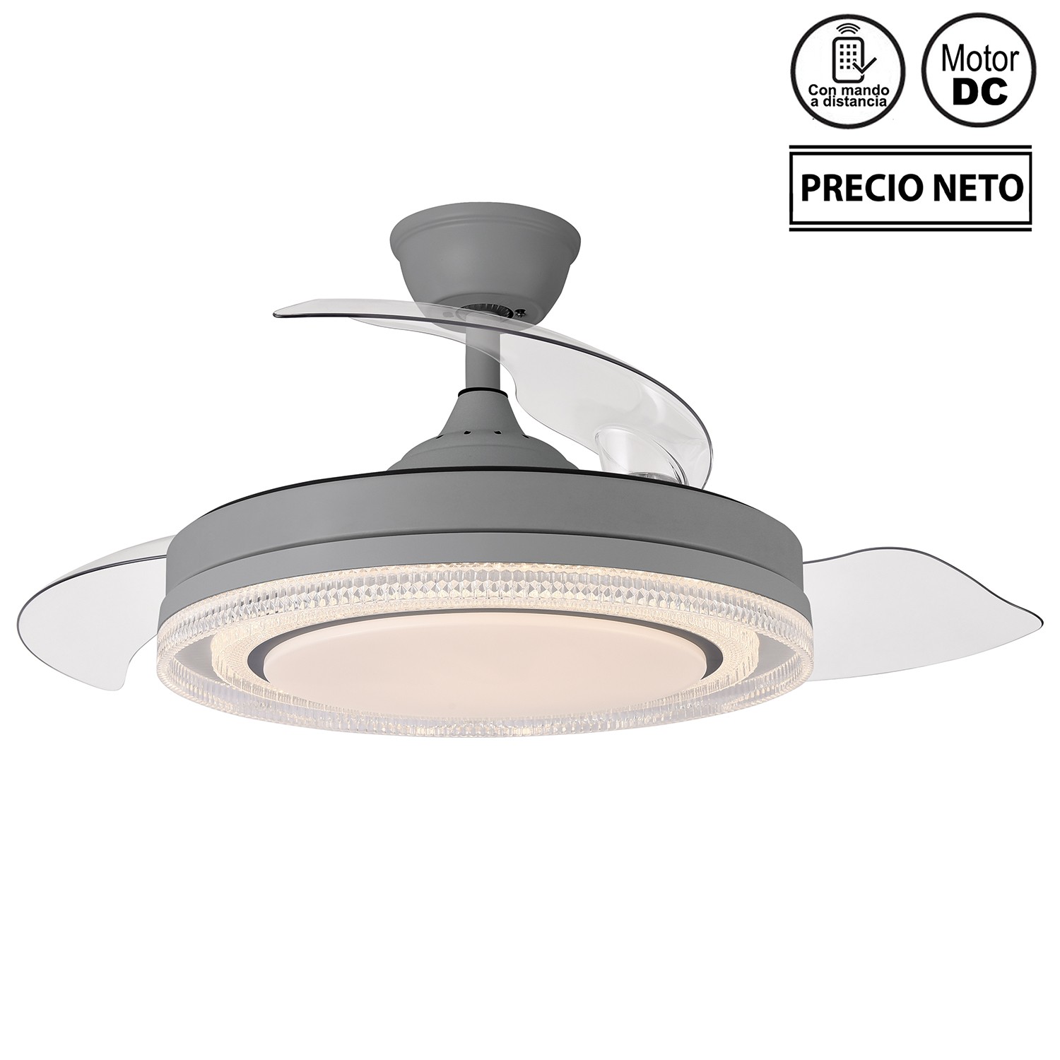 VENTILADOR TECHO C/LUZ 3 ASPAS RETRÁCTILES GRIS WHISPER- Envío gratuito ...