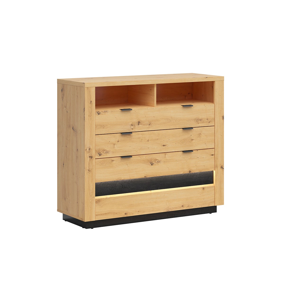 Commode 4 tiroirs 2 niches avec LED Glenn Bois et Noir | Leroy Merlin