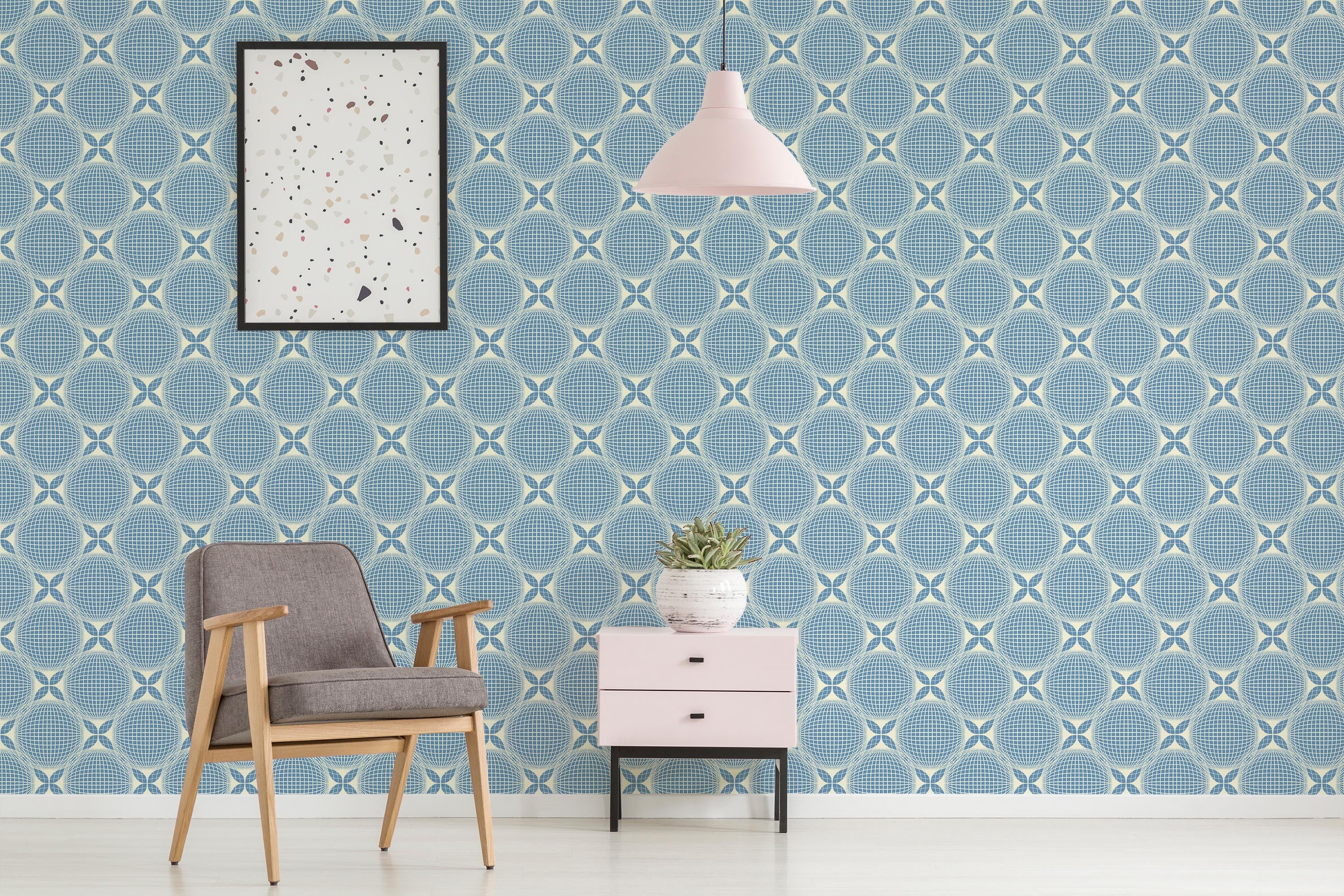 Circular Blue Geometric Wallpaper | Leroy Merlin