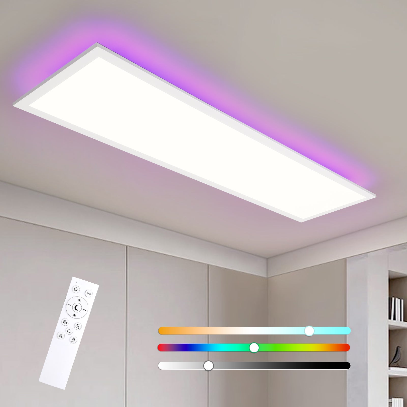 LOVHAUS LED Panel de Luz de Techo Regulable 100x25cm con Backlight RGB ...