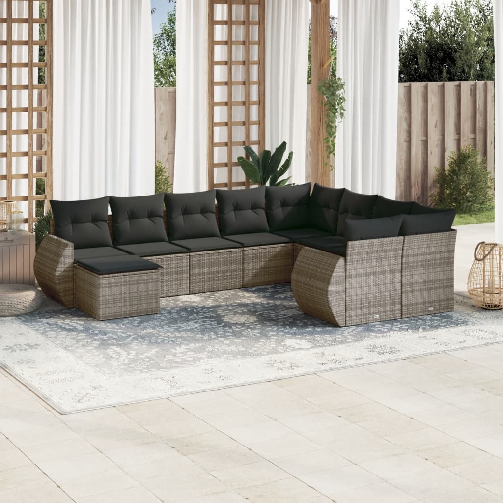 Set de sofás de jardín y cojines 10 pzas ratán sintético gris | Leroy ...