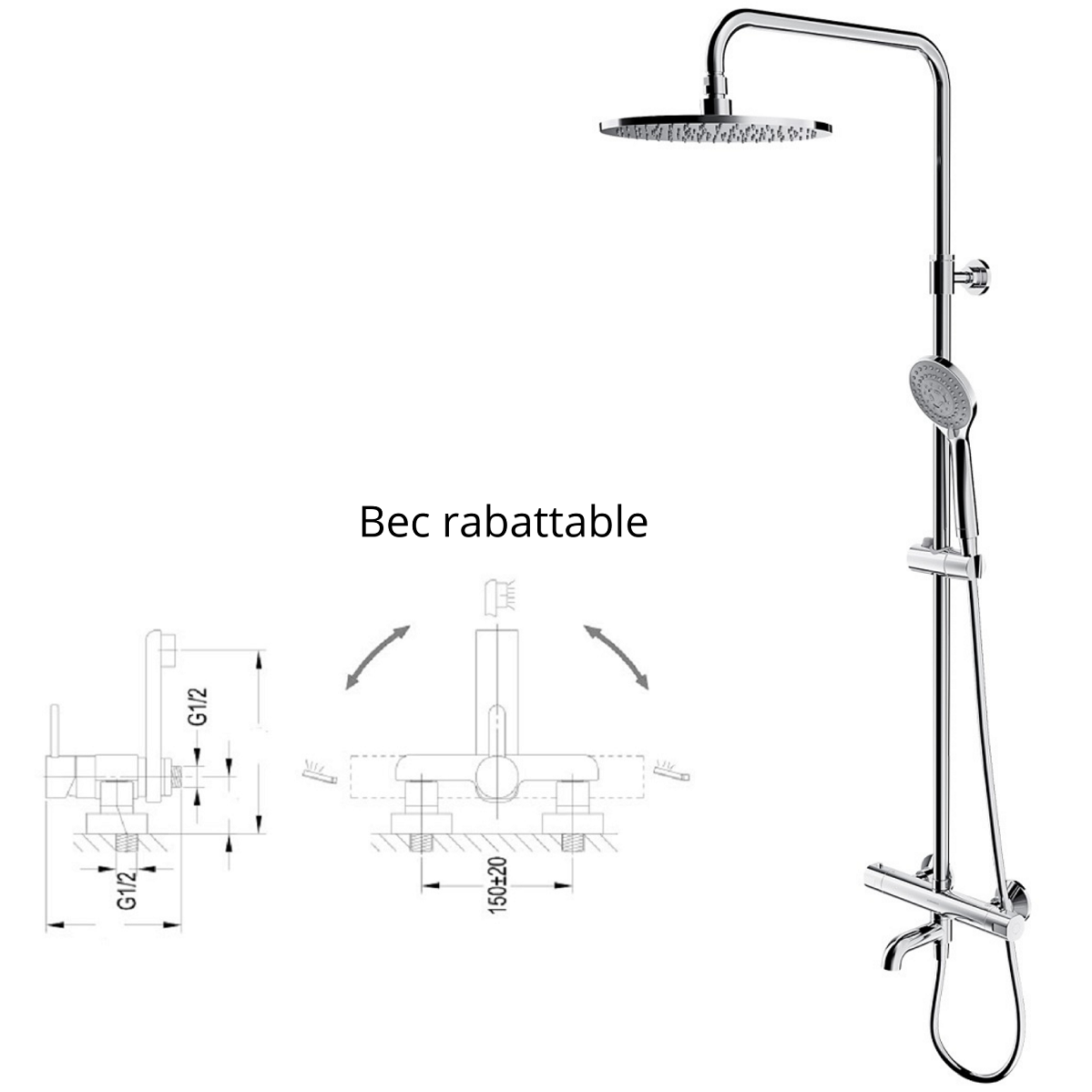 Colonne de douche et bain thermostatique chrome ,bec orientable | Leroy ...