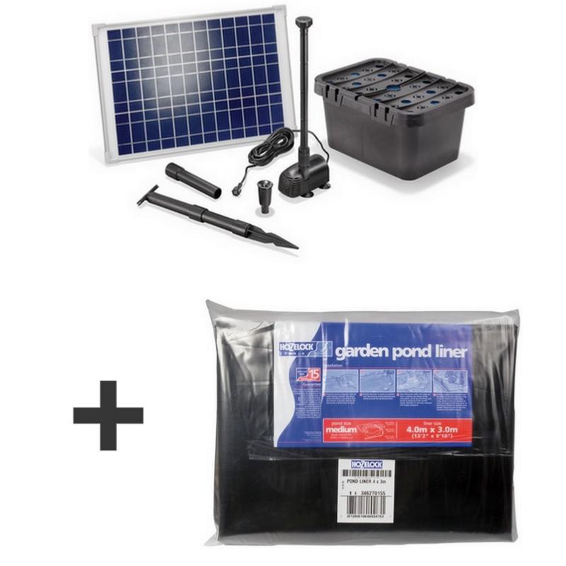 Kit bassin complet 2500l max, avec liner et pompe solaire 1300L-20W ...