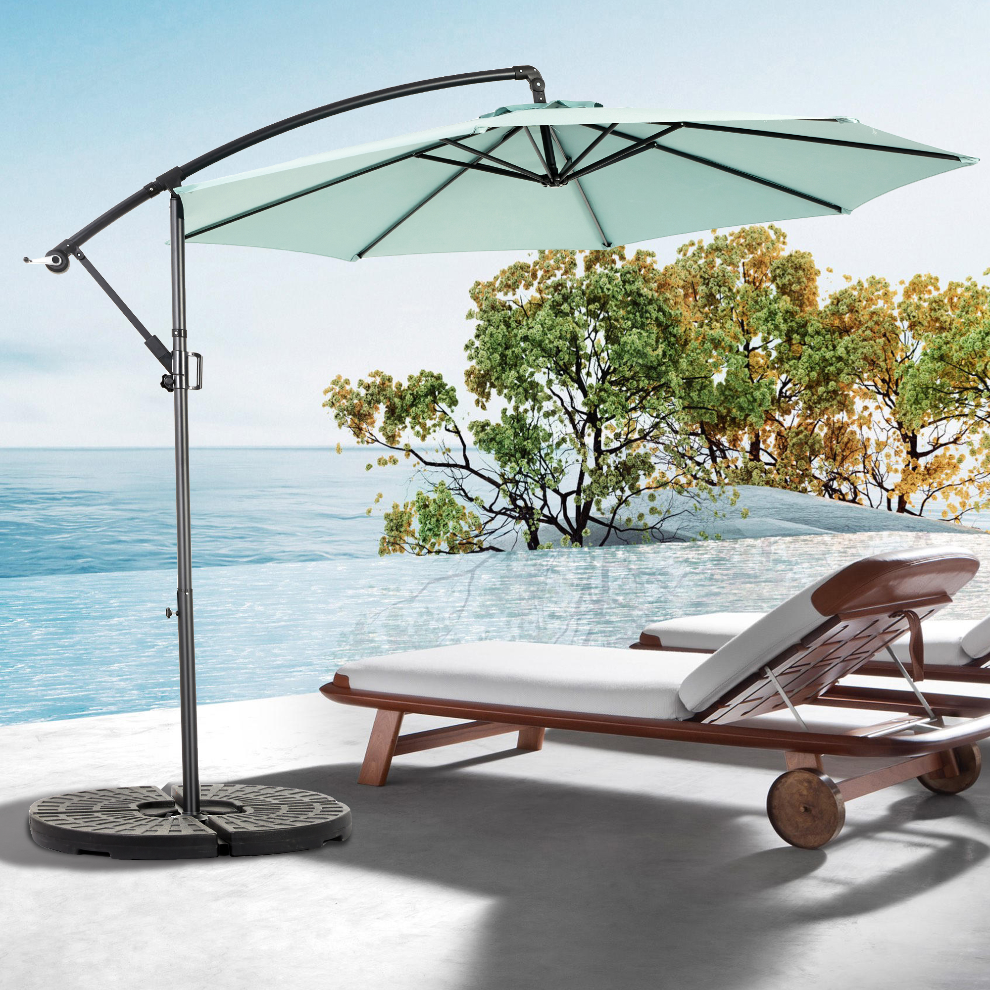 Parasol double rectangulaire 4,5 m vert clair avec manivelle, toile ...