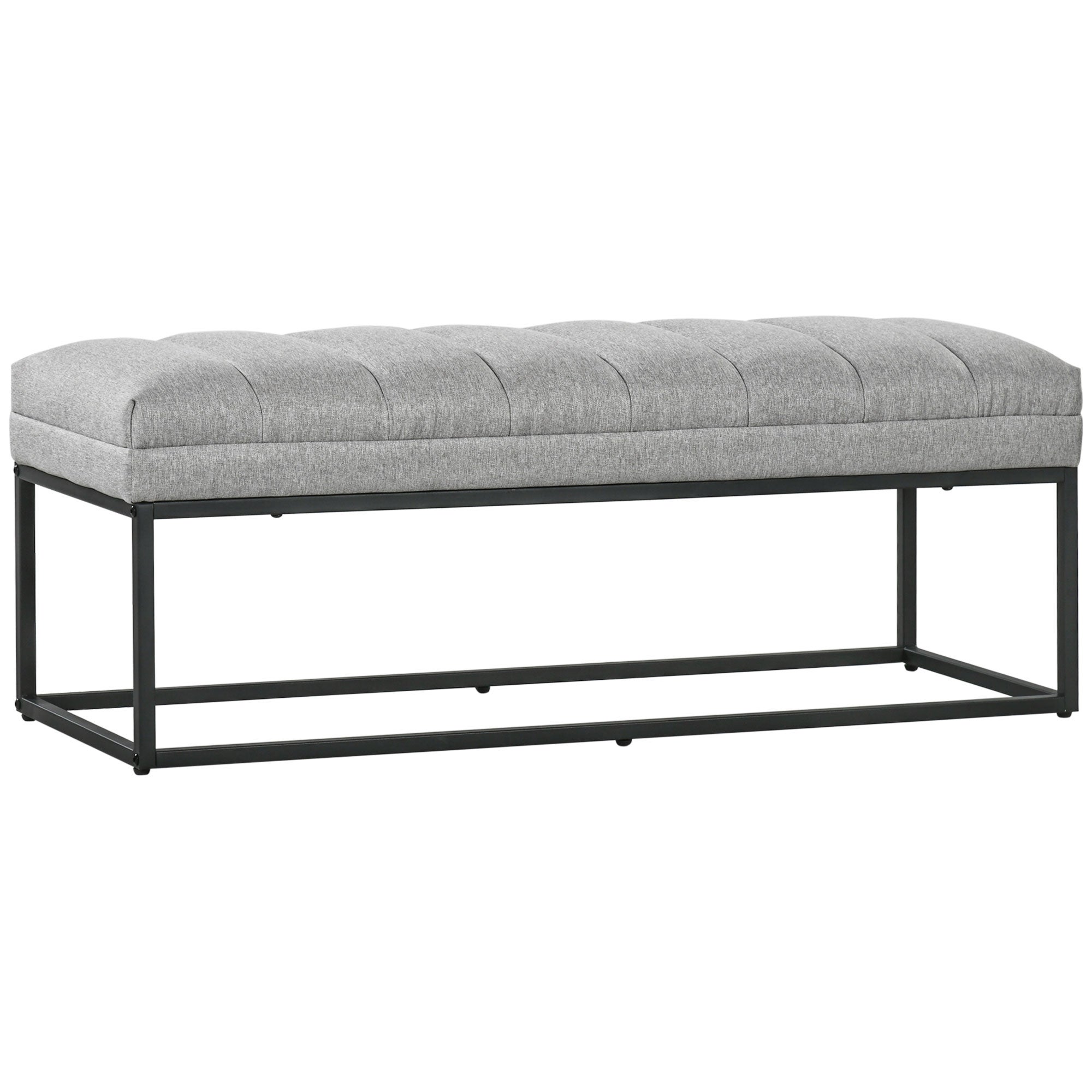 Banc design moderne,assise rembourrée en tissu aspect lin gris et ...