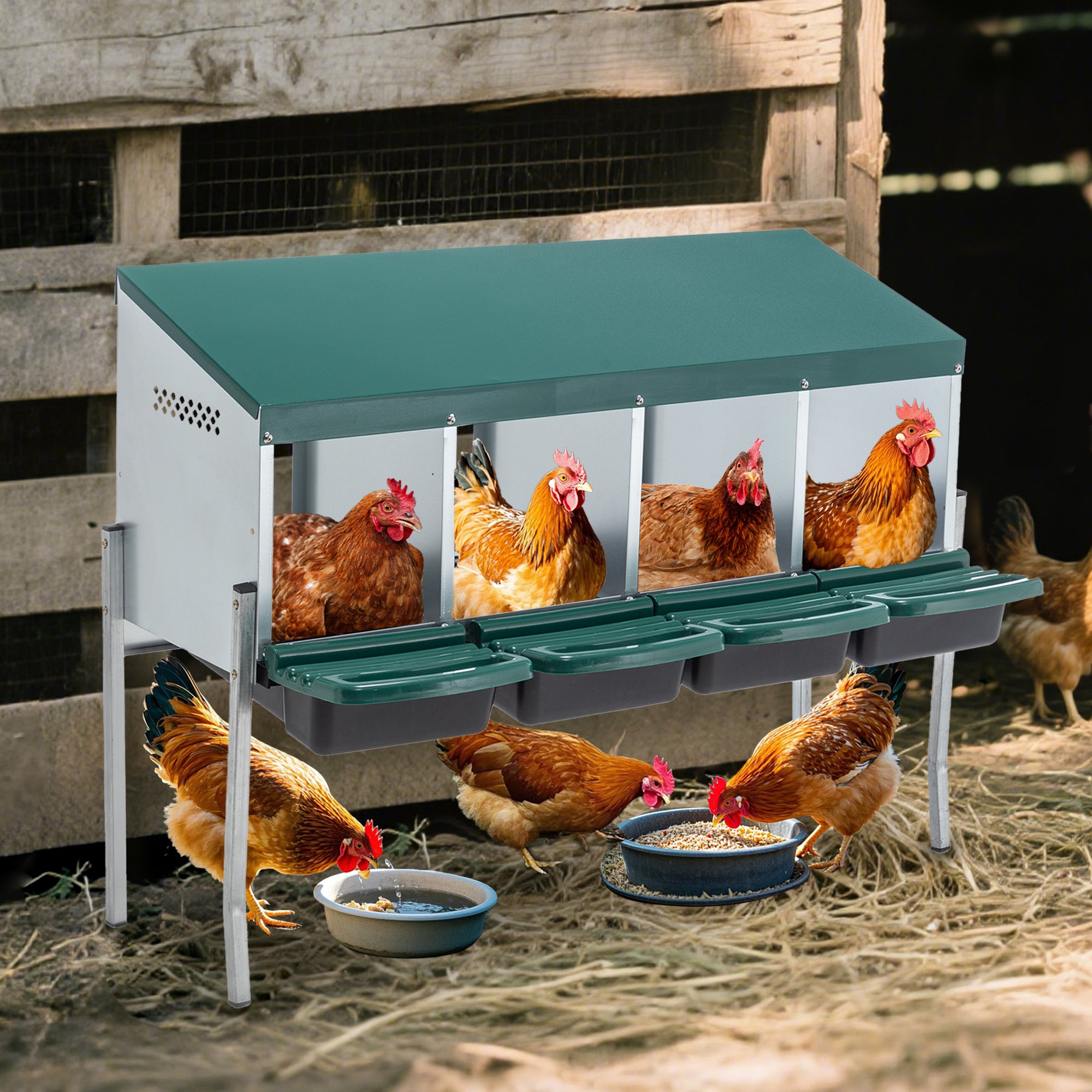 Pondoir pour Poules 4 Compartiments avec Pieds, Nichoir Extérieur avec ...